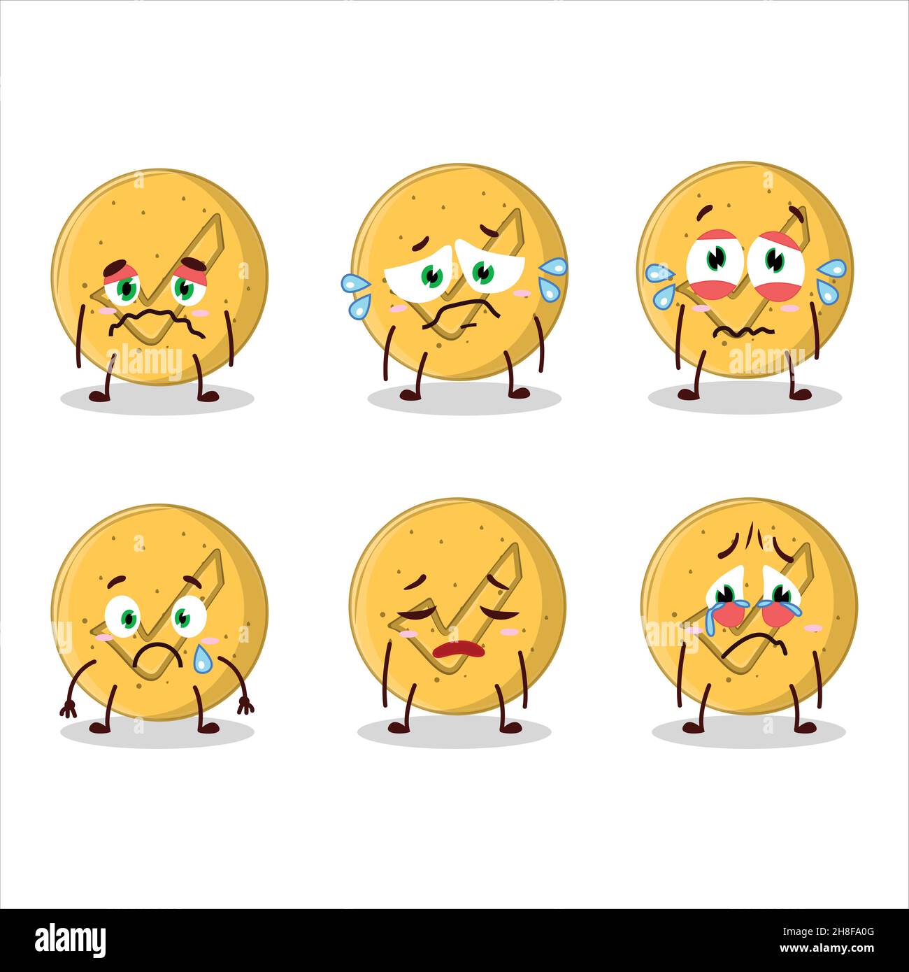 Dalgona candy agree cartoon character with sad expression. Vector ...
