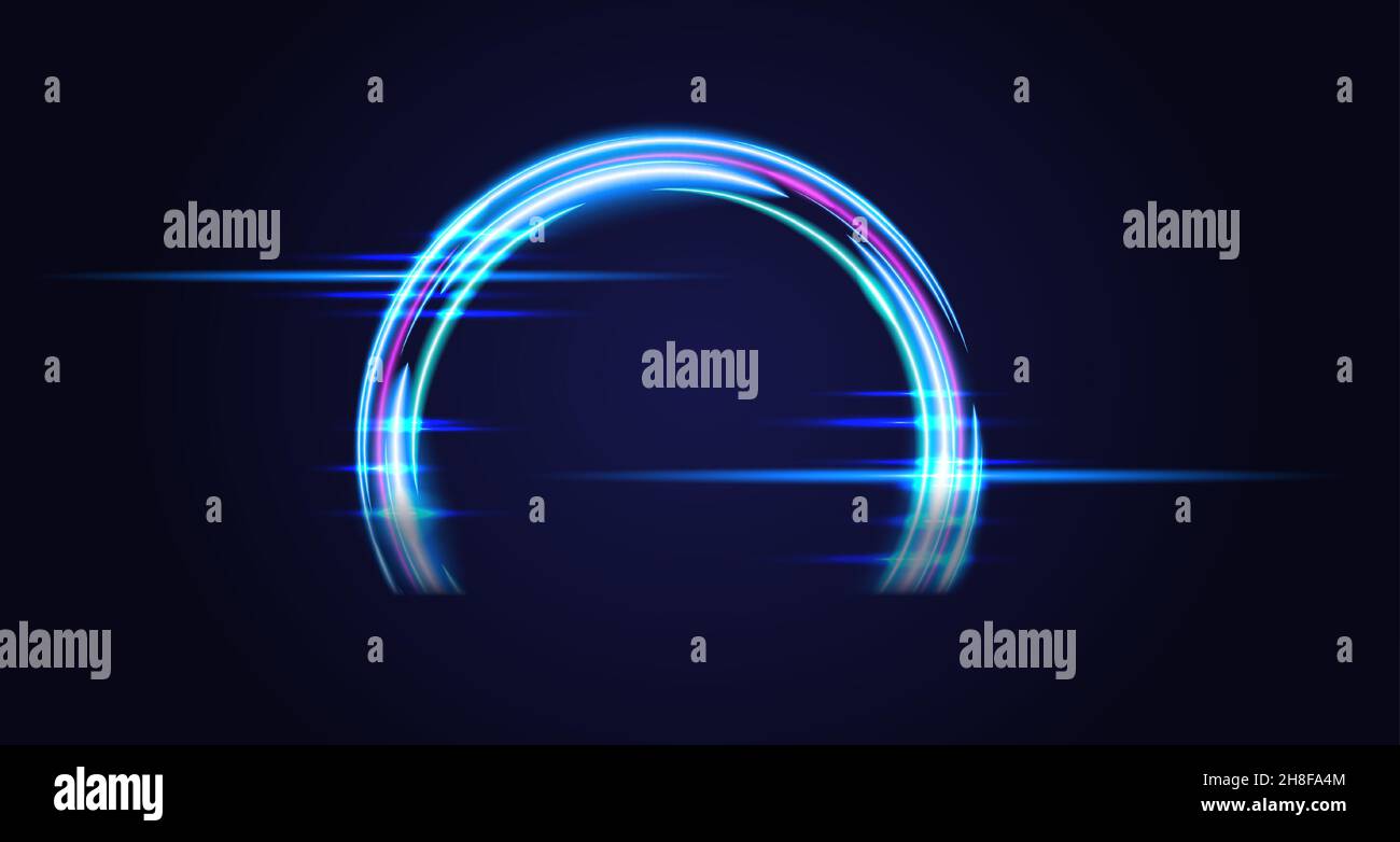 Blue magic arc. Abstract magic light effect. Luminous neon lines with ...