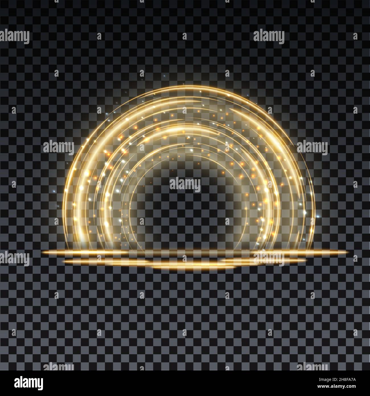 Gold magic arc. Abstract magic light effect. Luminous neon lines with ...