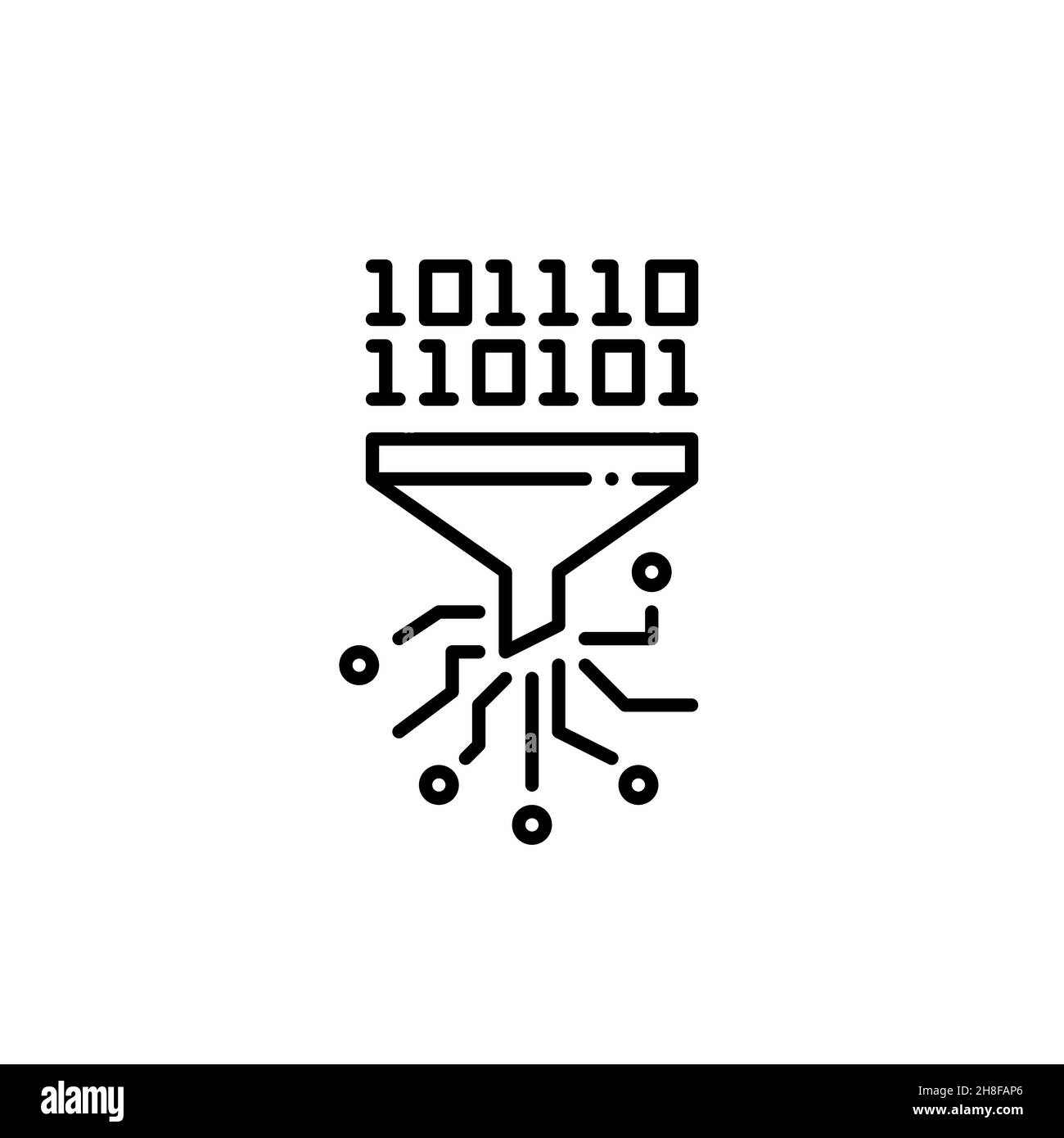 Big data going through a filter. Information analysis process. Pixel ...