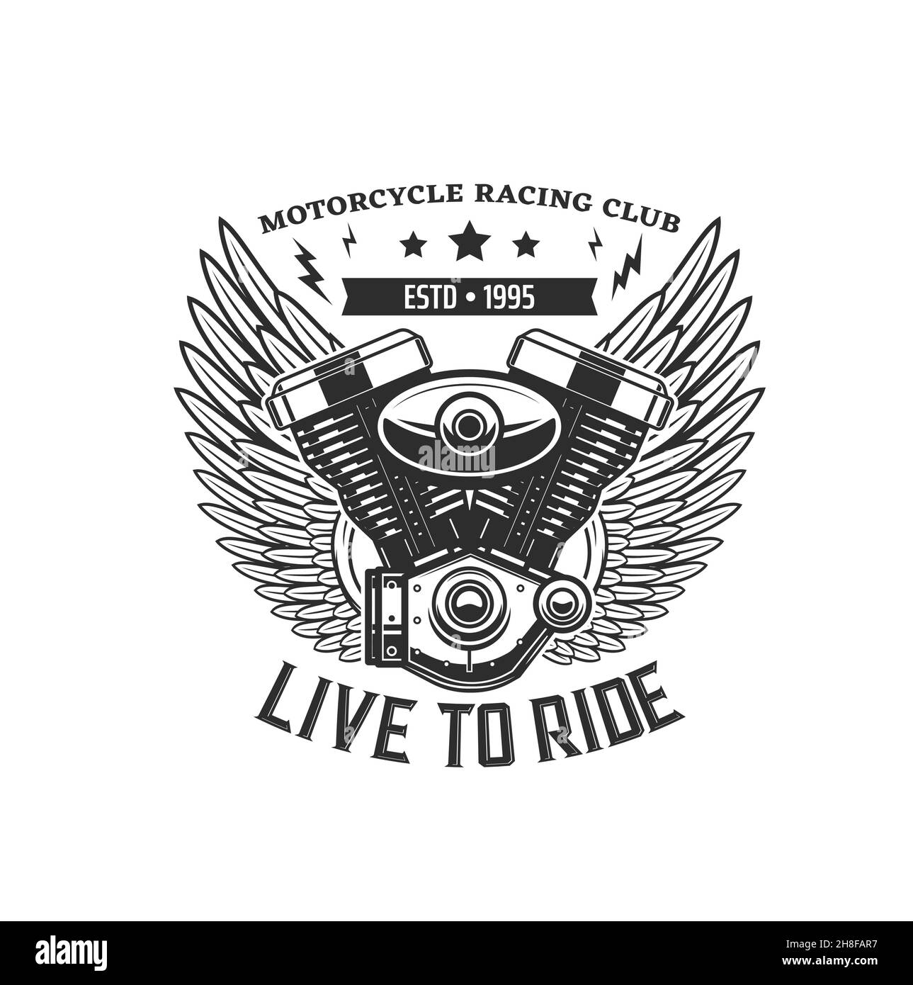 Motorcycle engine with wings icon. Motorsport racing, motocross sport ...