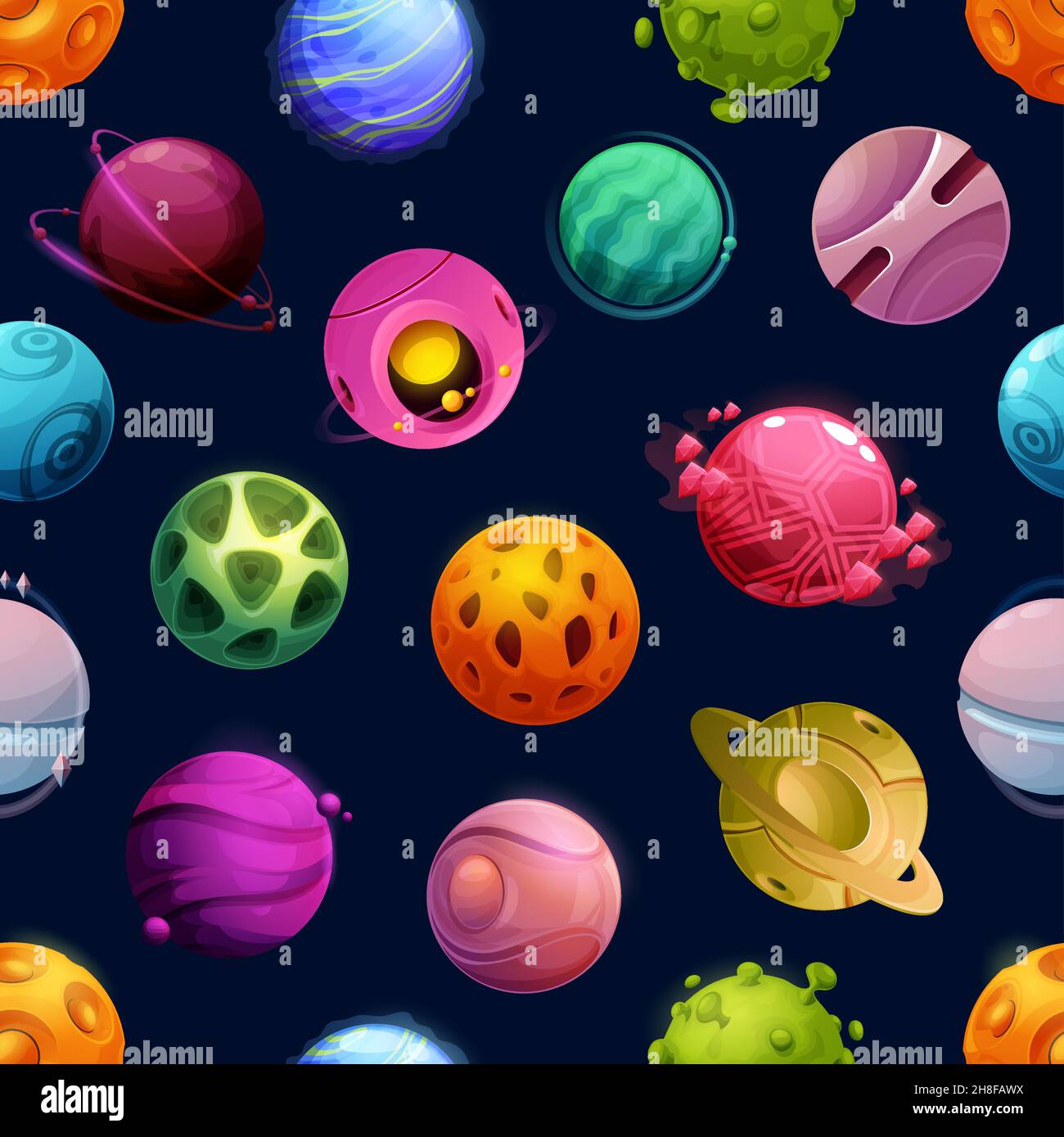 Cartoon futuristic planets and stars seamless pattern. Extraterrestrial ...