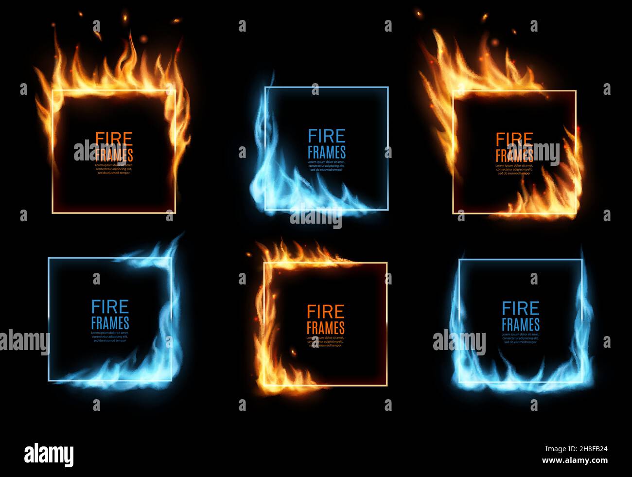 Blue fire flames frame on hi-res stock photography and images - Alamy