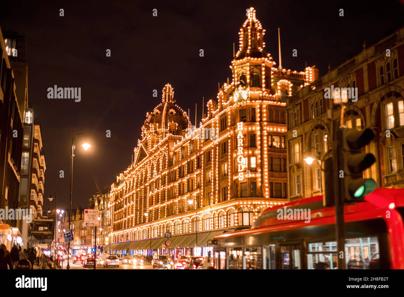 Harrods outshines the surrounding building with its facade lighting ...