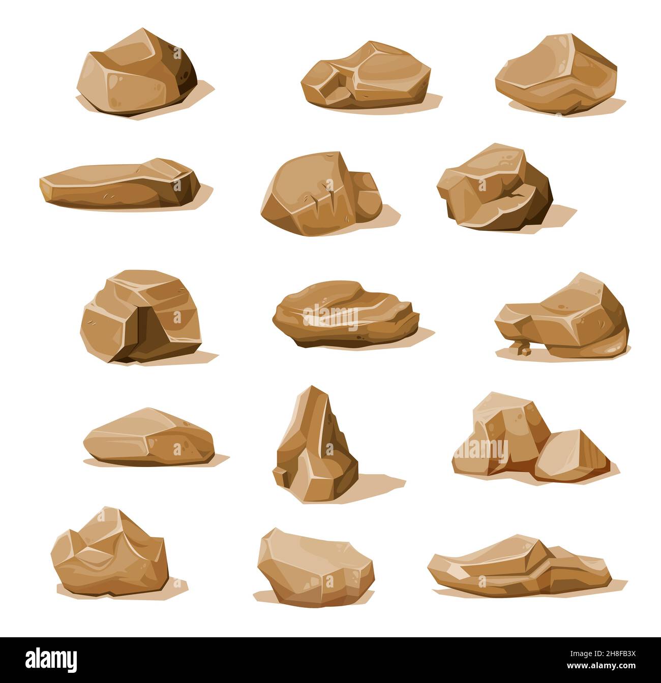 Cartoon brown rock stones and boulders. Rubble, gravel or cobble vector ...