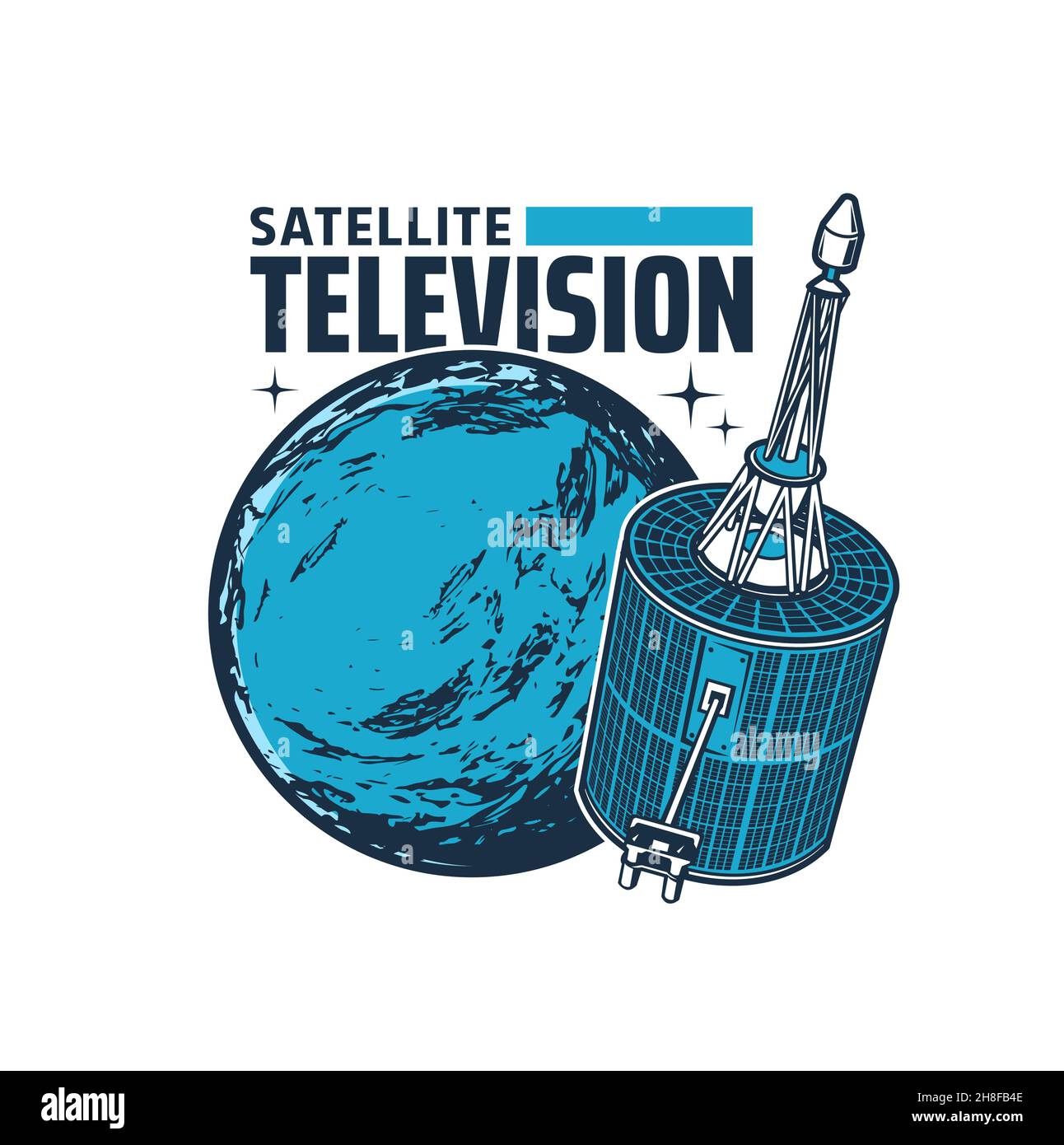 Telecommunication satellite vector icon. Broadcast dish in space with ...