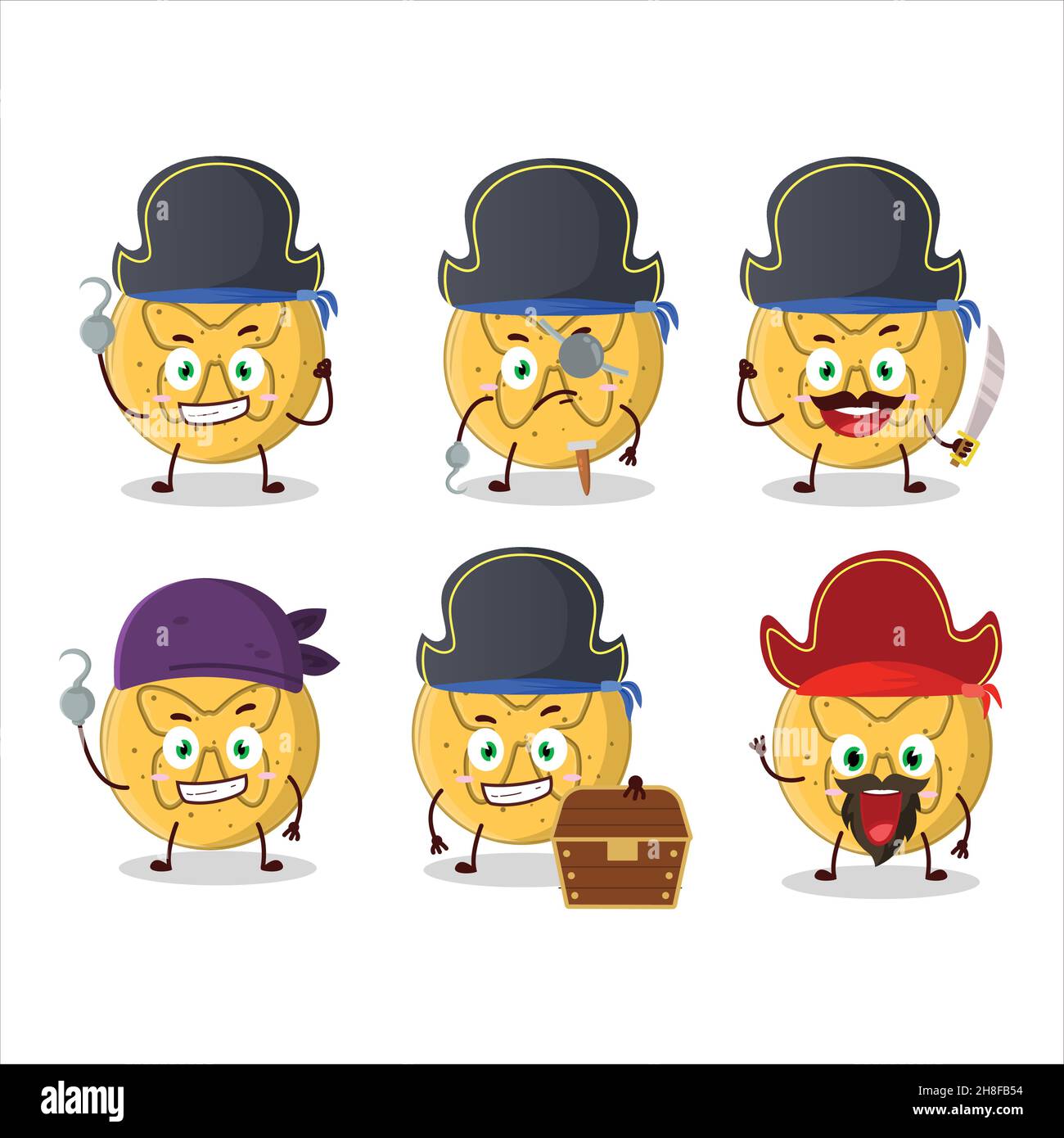 Cartoon character of dalgona candy butterfly with various pirates ...