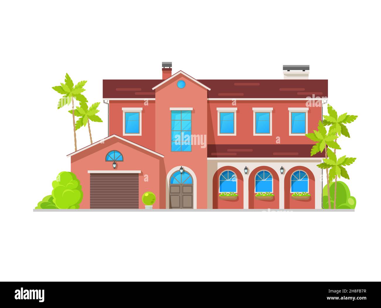 Modern two-storey house exterior, residential neighborhood, vector home ...