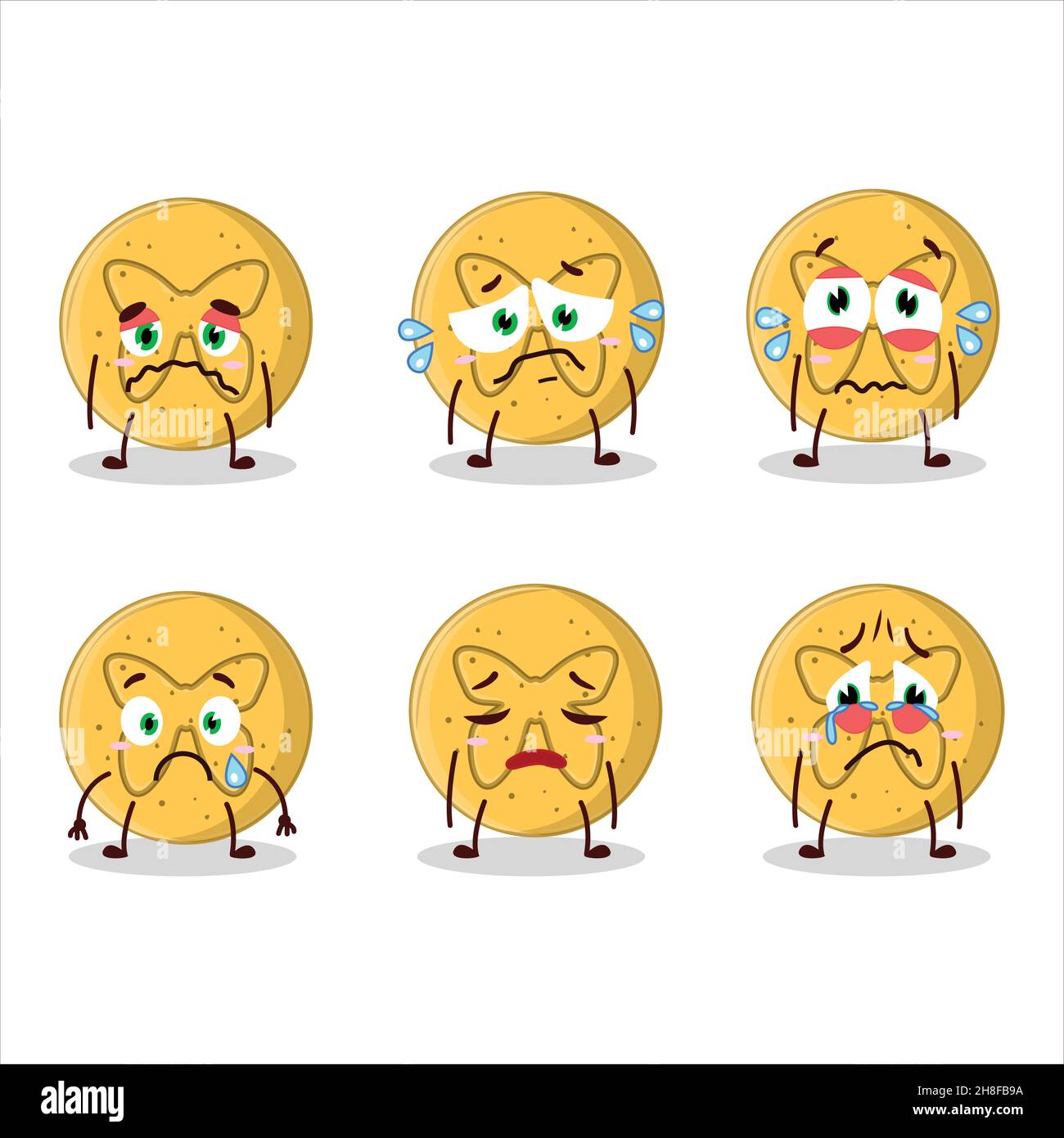 Dalgona candy butterfly cartoon character with sad expression. Vector ...