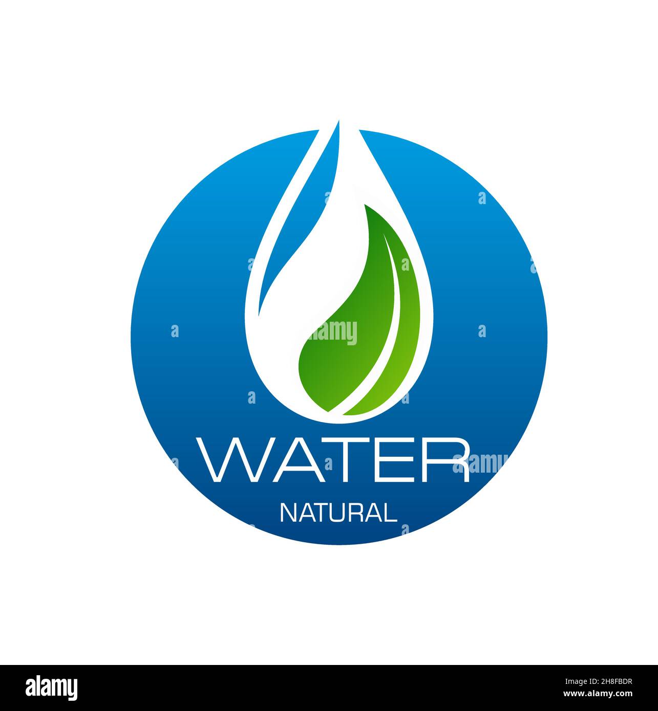 Natural water icon with clean aqua drop and green leaf. Mineral water ...