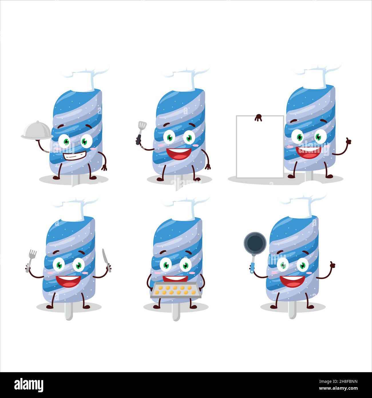Cartoon character of gummy candy blueberry with various chef emoticons ...