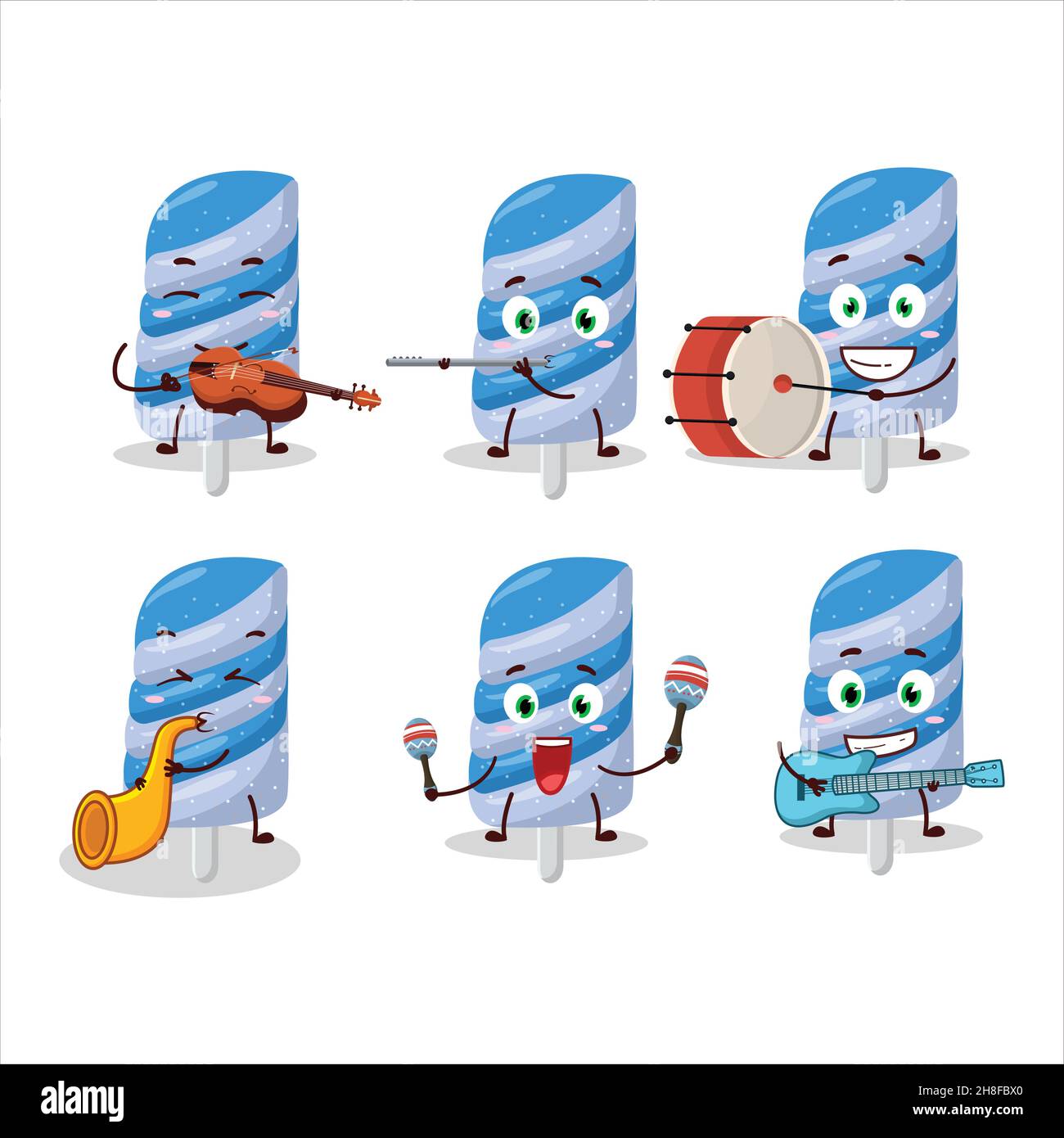 Cartoon character of gummy candy blueberry playing some musical ...