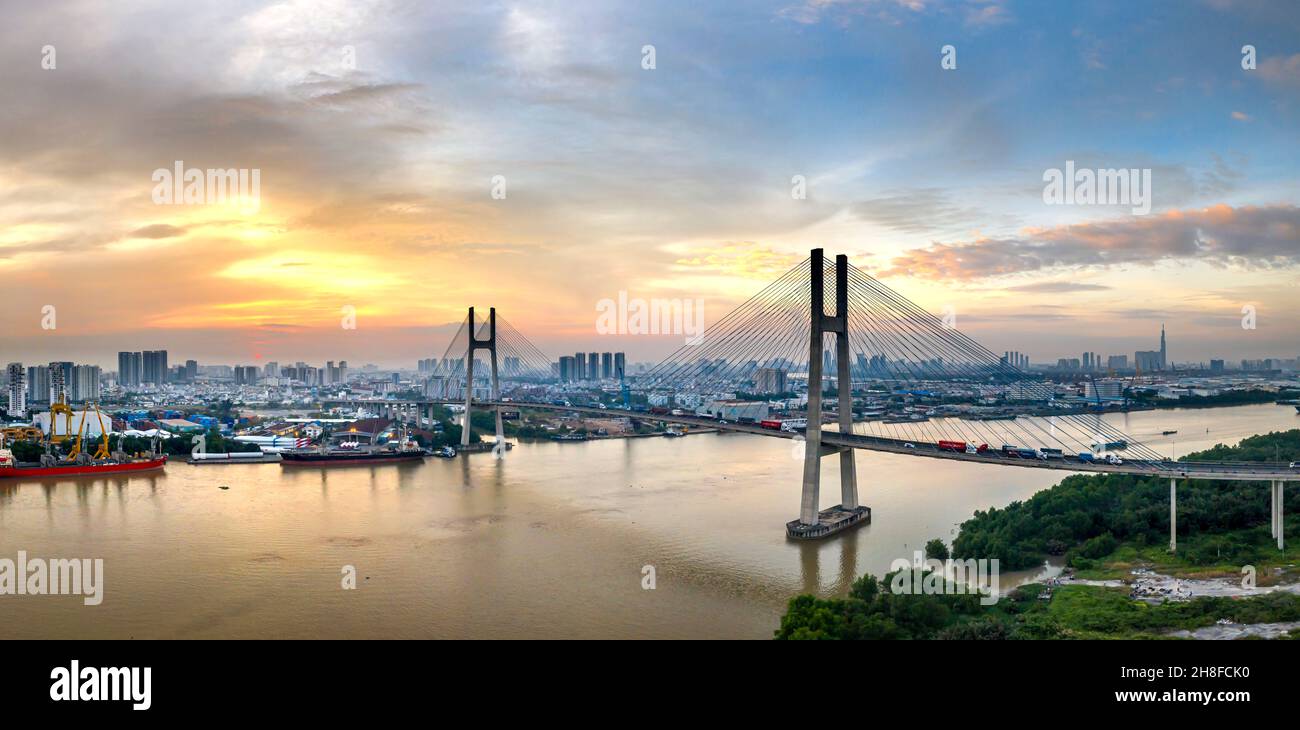 Panorama of Phu My Bridge in District 2, Ho Chi Minh City, Vietnam at ...