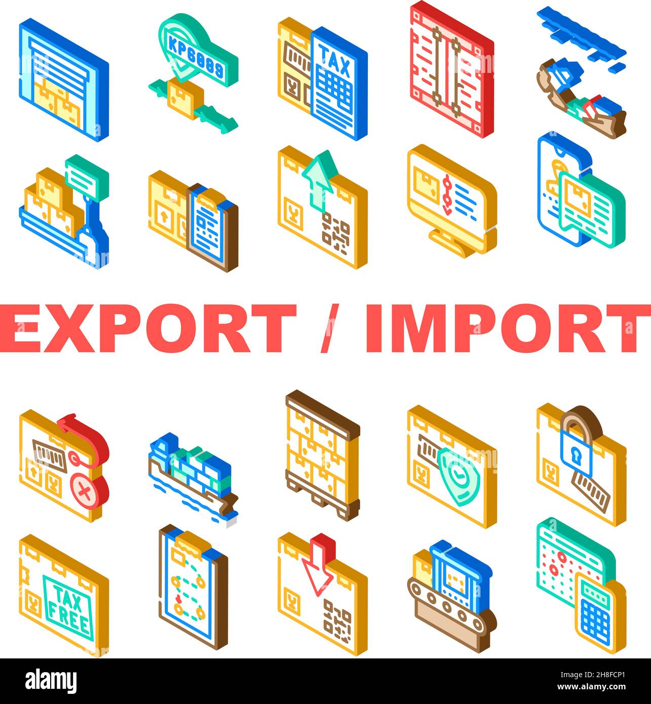 Export And Import Transportation Icons Set Vector Stock Vector Image ...