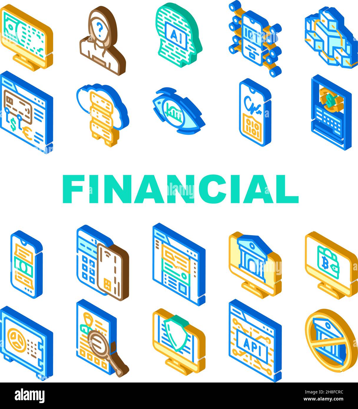 Financial Technology And Software Icons Set Vector Stock Vector Image ...