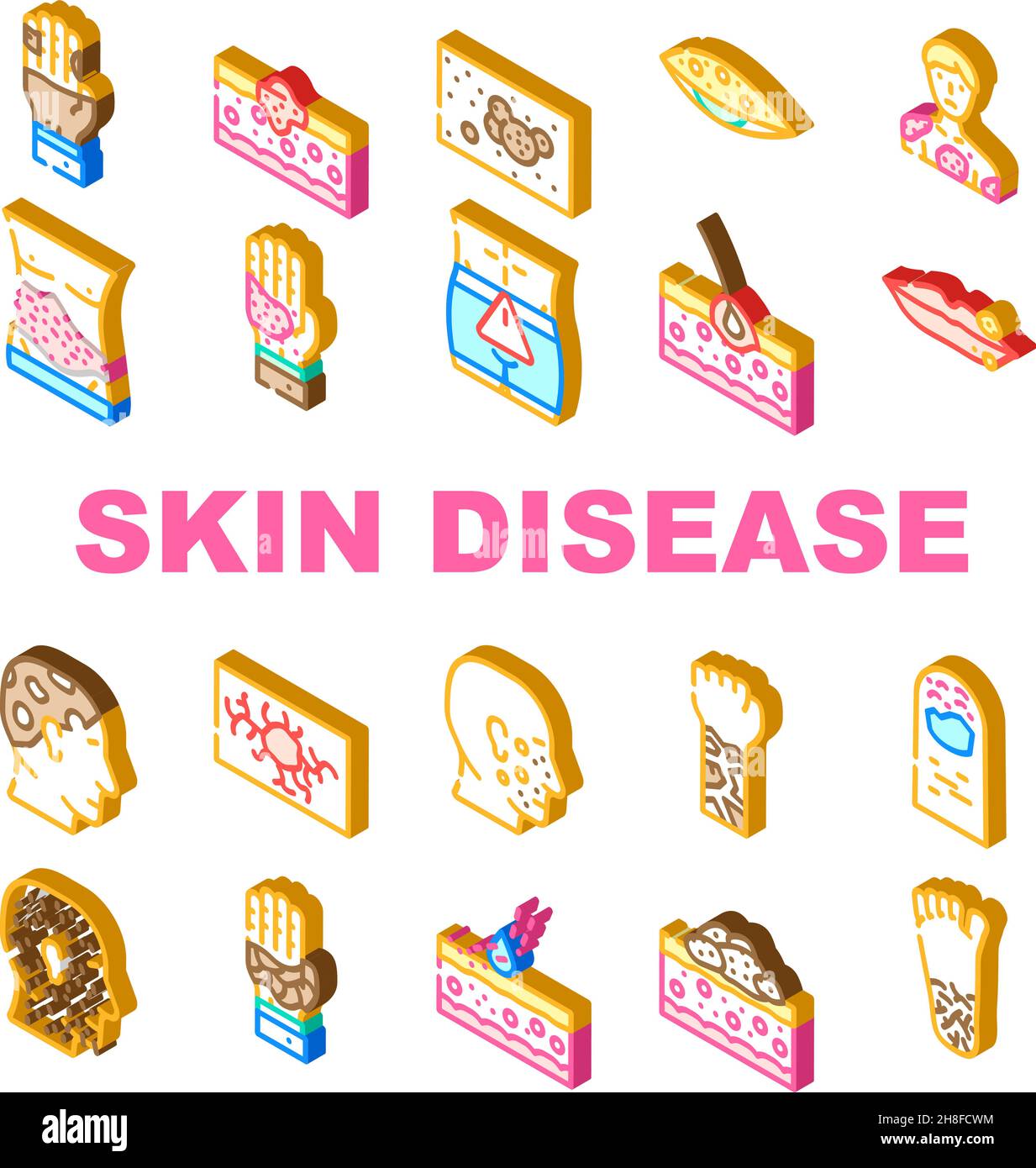 Skin Disease Human Health Problem Icons Set Vector Stock Vector Image