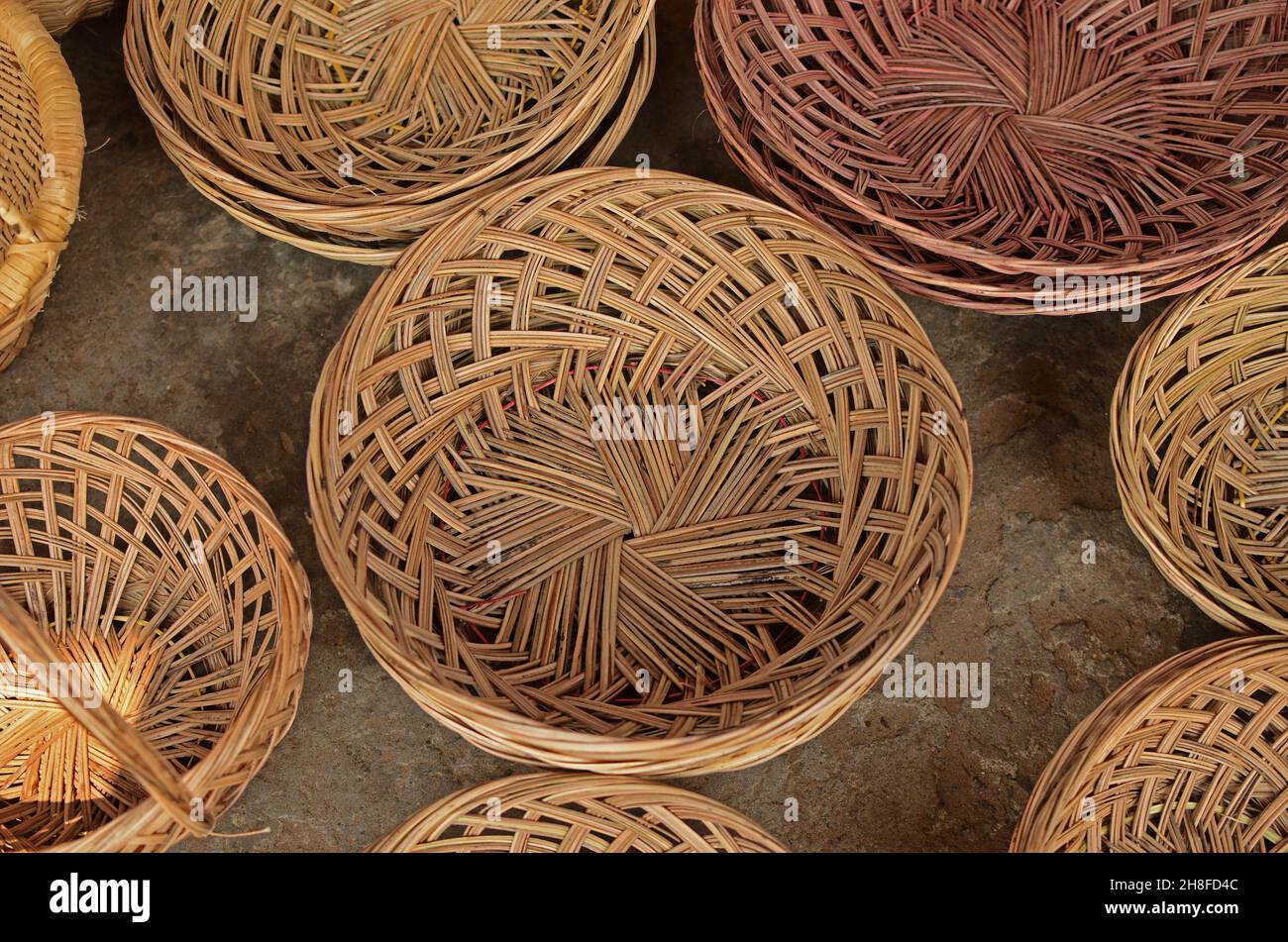 A variety of handicrafts made of bamboo such as baskets, flower baskets ...