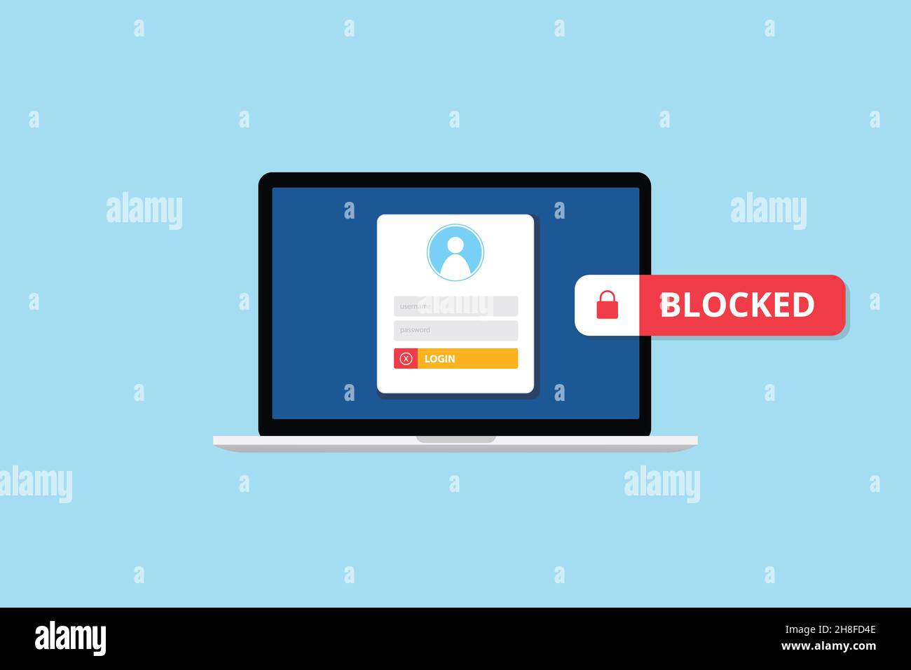 blocked account concept with login or sign in problem on laptop form ...