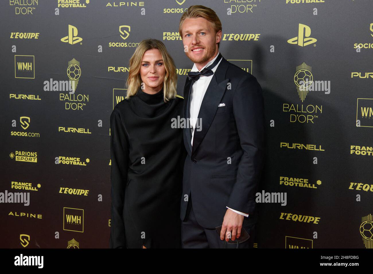 Simon KjÊr and his wife Elina Gollert attend the Ballon d'Or ceremony ...