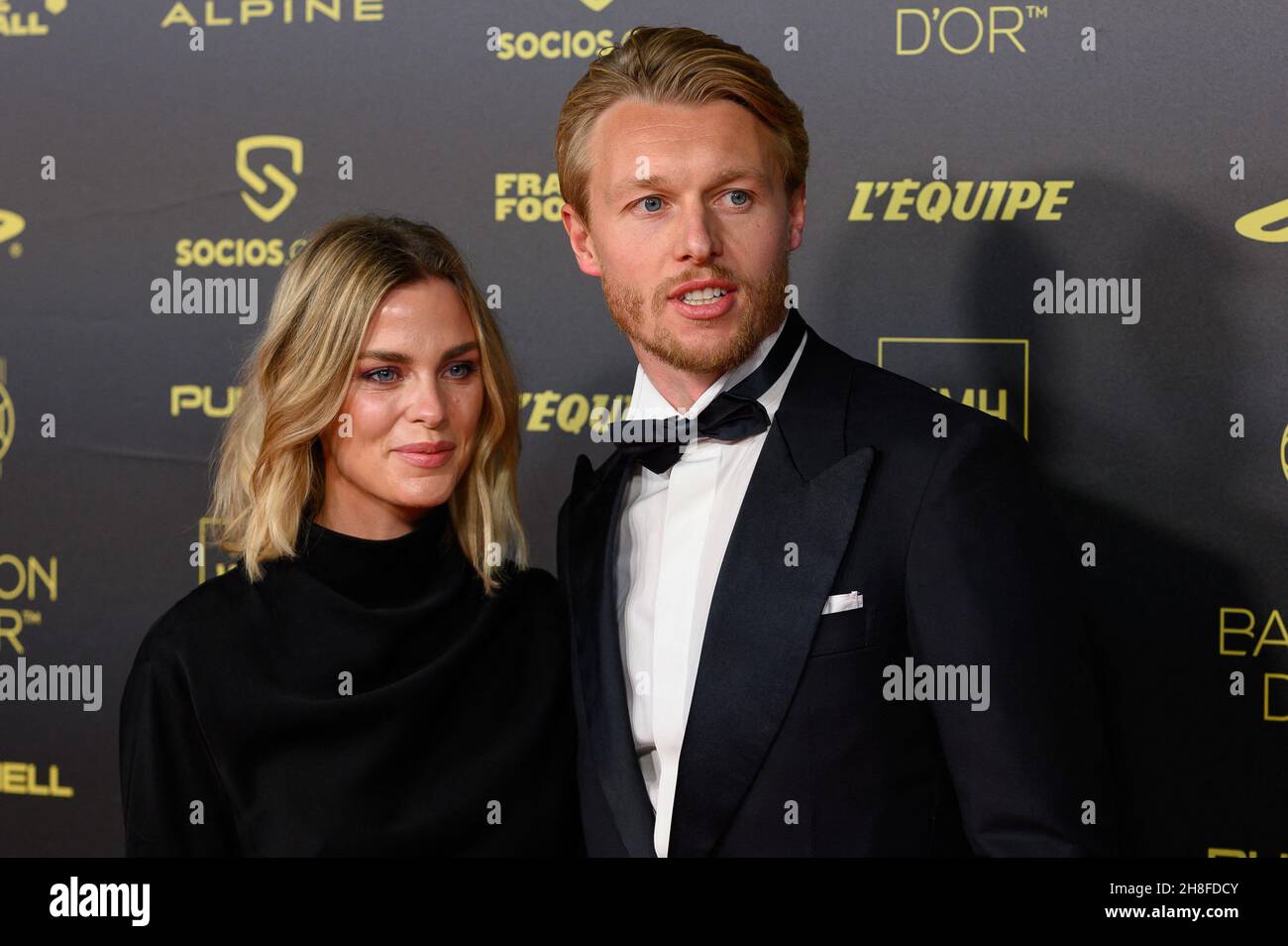 Simon KjÊr and his wife Elina Gollert attend the Ballon d'Or ceremony ...
