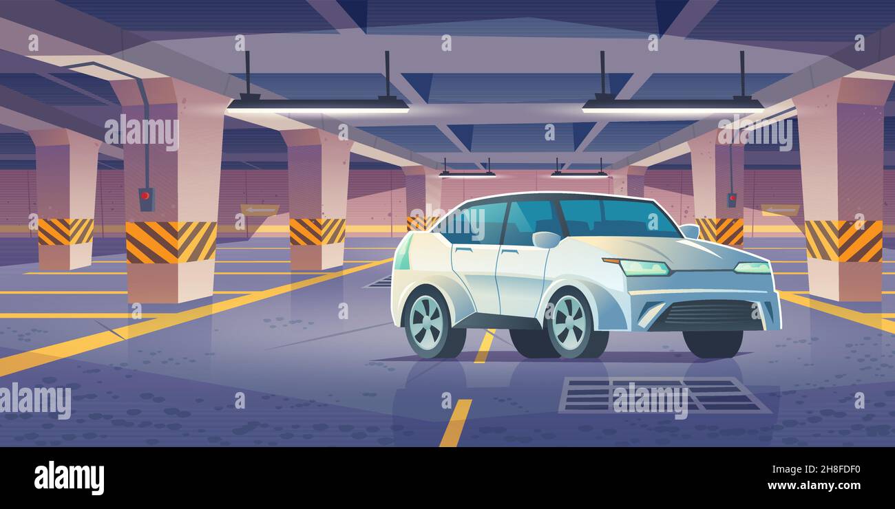 Car in underground parking, garage with vehicle and vacant places ...