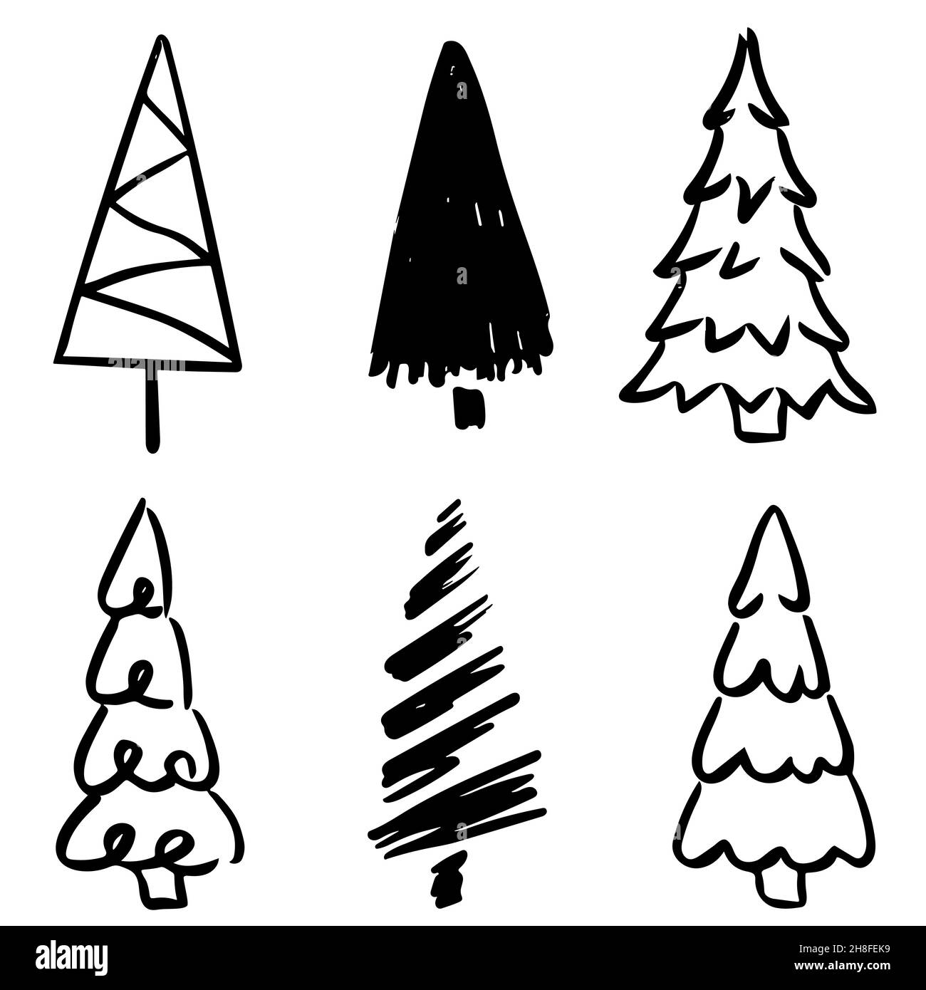 Christmas tree drawing line Black and White Stock Photos & Images - Alamy