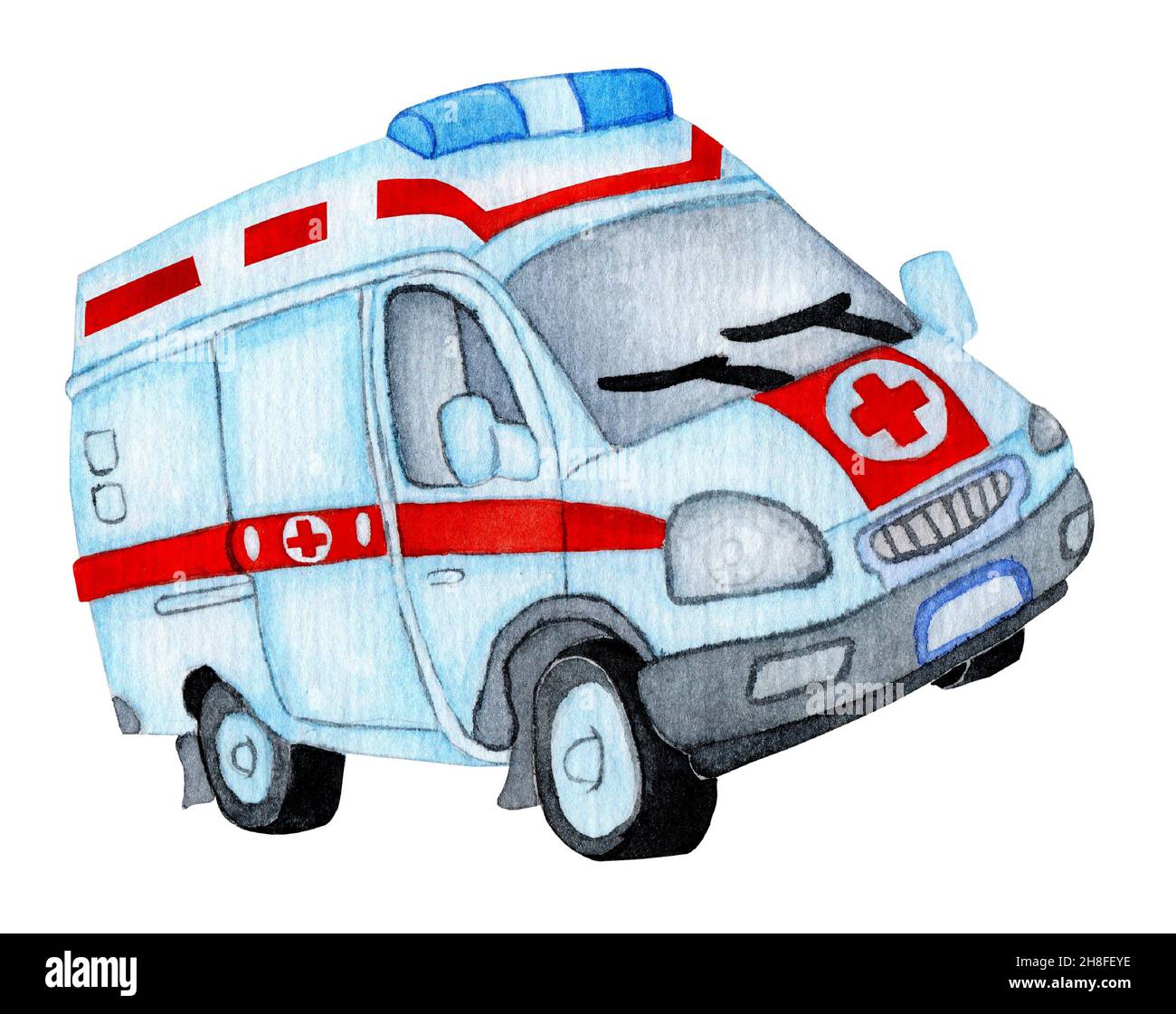 Ambulance car. Watercolor illustration of an ambulance paramedic ...