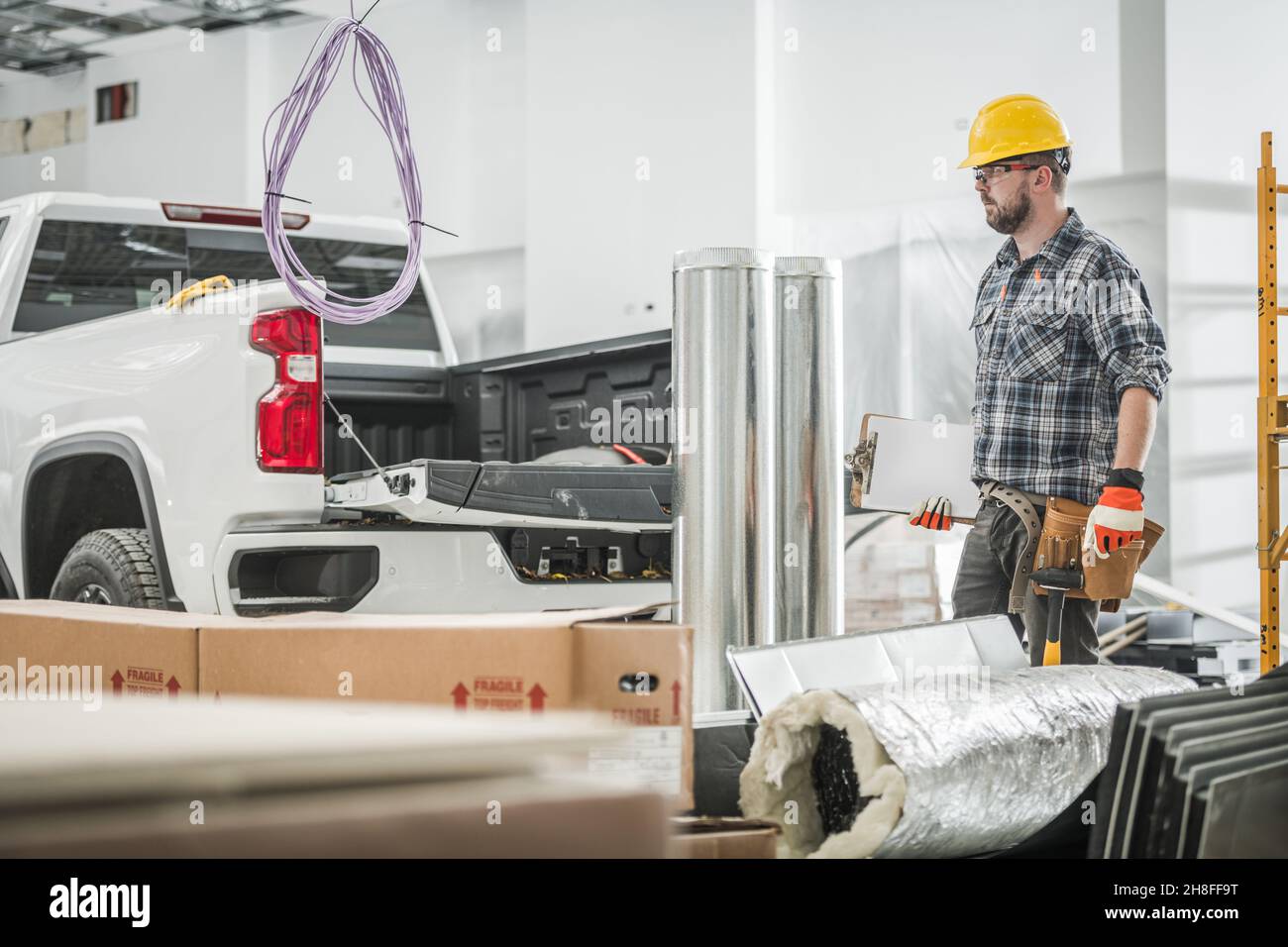 Caucasian Construction Worker in His 30s Inside Commercial Building ...
