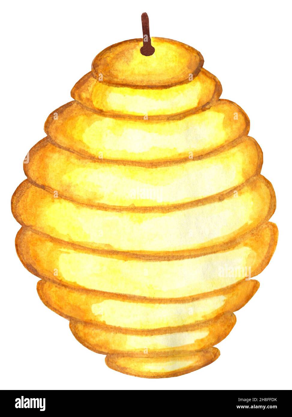 Yellow bee hive on a tree isolated on a white background. The life of ...