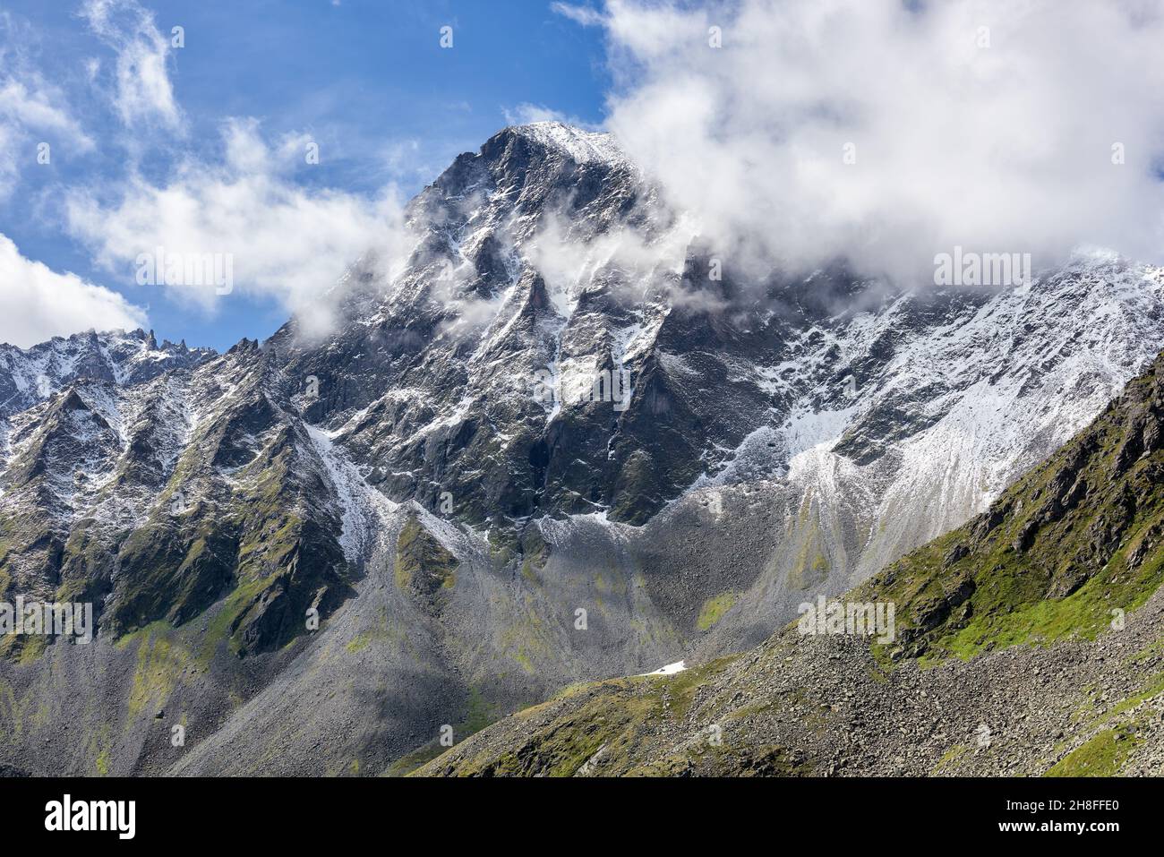 Mountain peak in Eastern Siberia. August landscape. Sayan. Buryatia ...