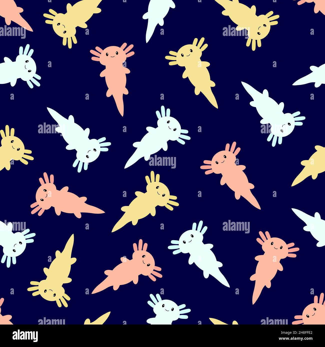 Cute cartoon axolotl. Seamless pattern. Vector Stock Vector Image & Art ...