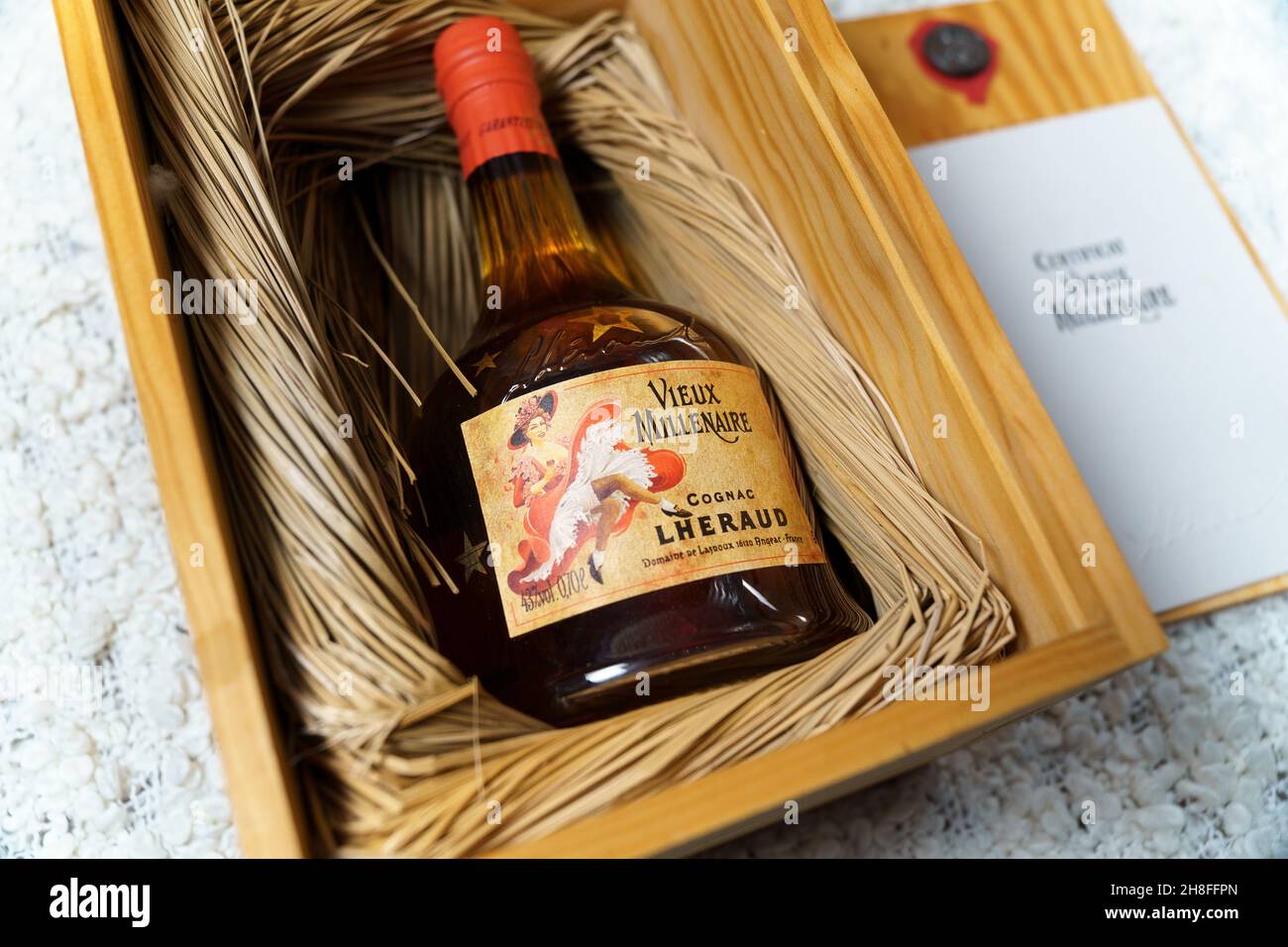 Tyumen, Russia-November 27, 2021: Cognac Lheraud Vieux Millenaire is a ...