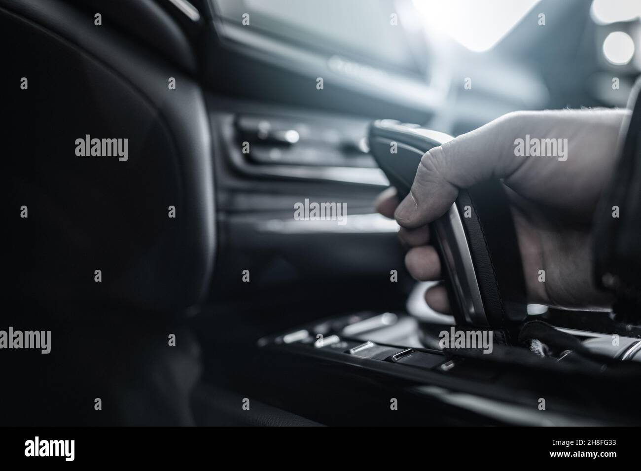 Elegant Automatic Transmission Shifter. Men Shifting Gears Inside ...