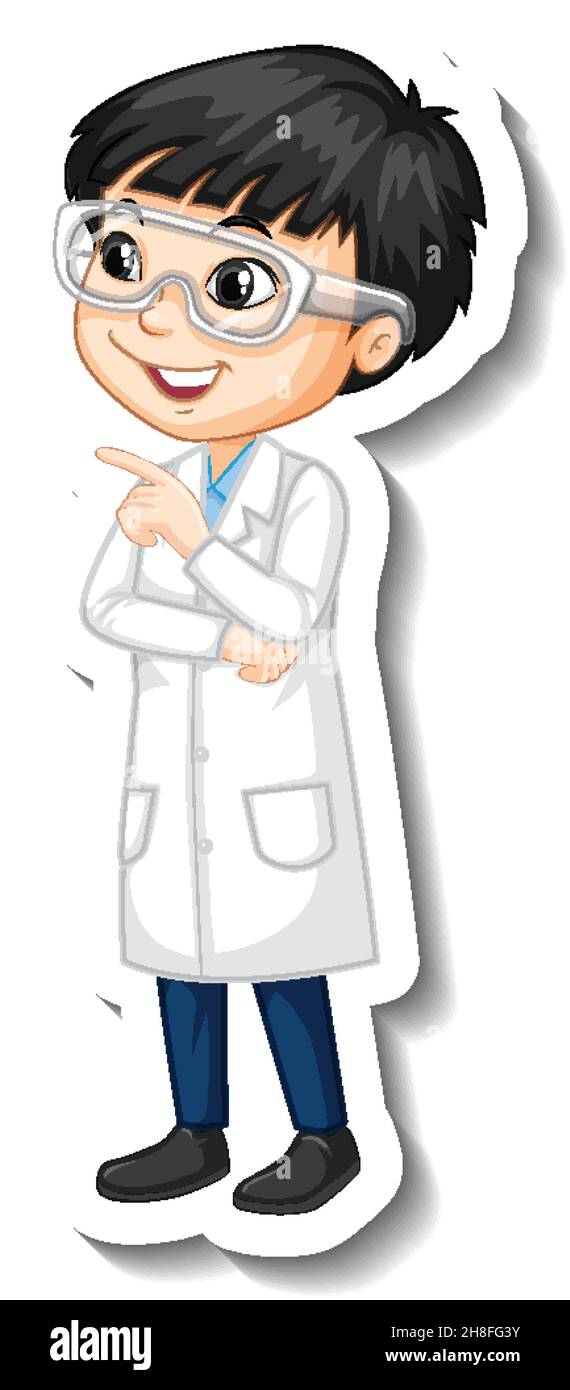 Scientist boy cartoon character sticker illustration Stock Vector Image ...
