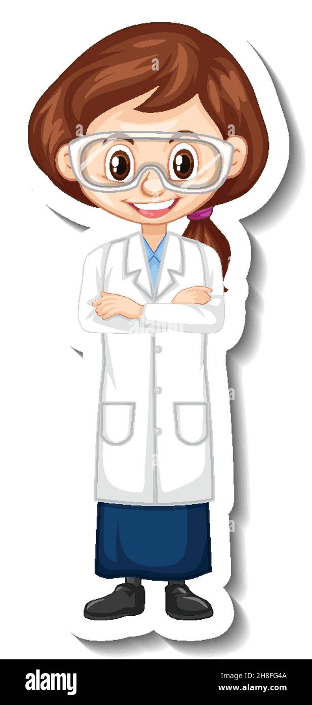 Scientist girl cartoon character sticker illustration Stock Vector ...