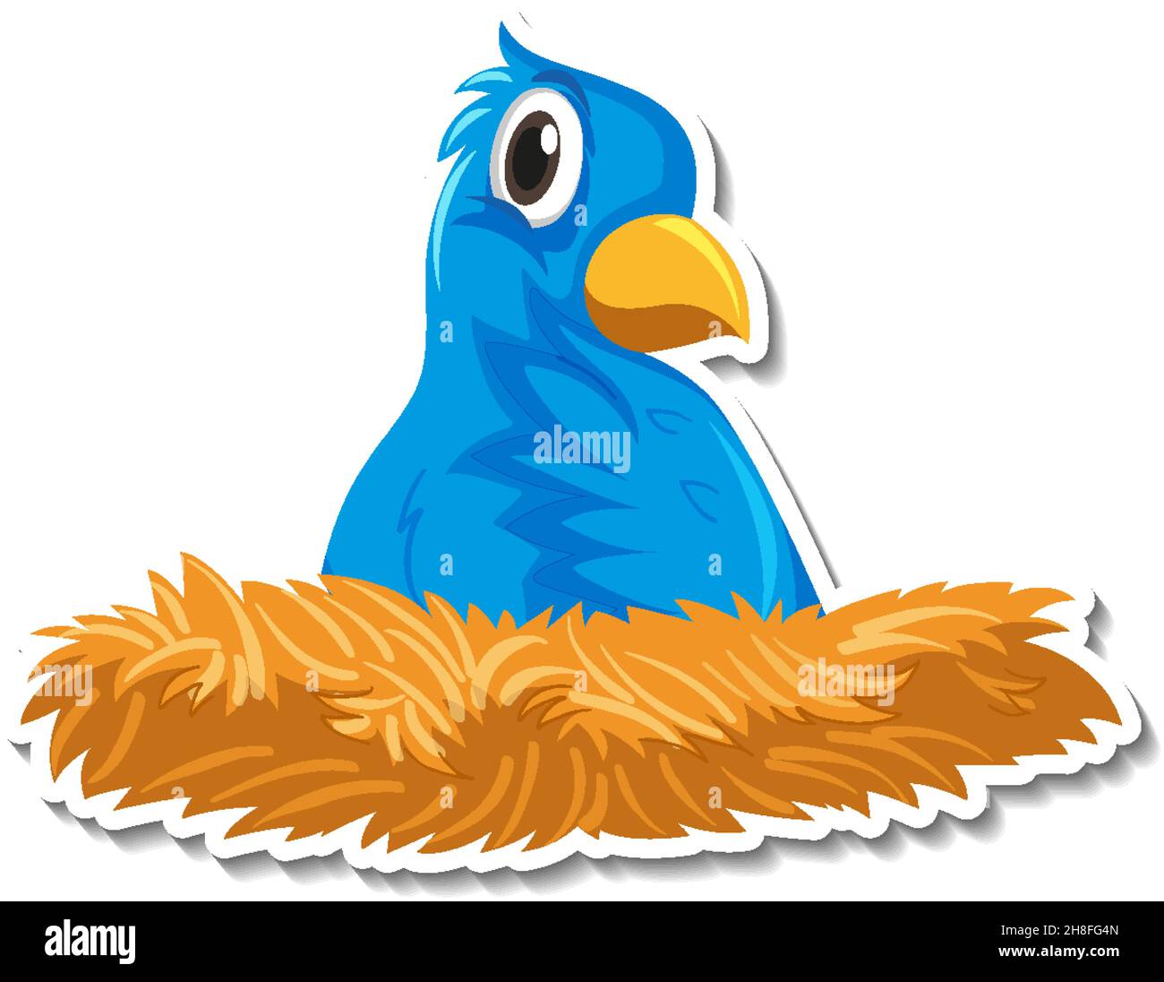 Cute bird in the nest cartoon sticker illustration Stock Vector Image ...