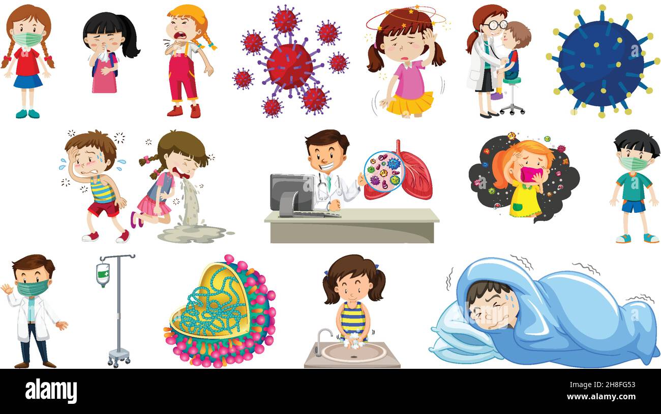 Set of sick people with different syptoms illustration Stock Vector ...