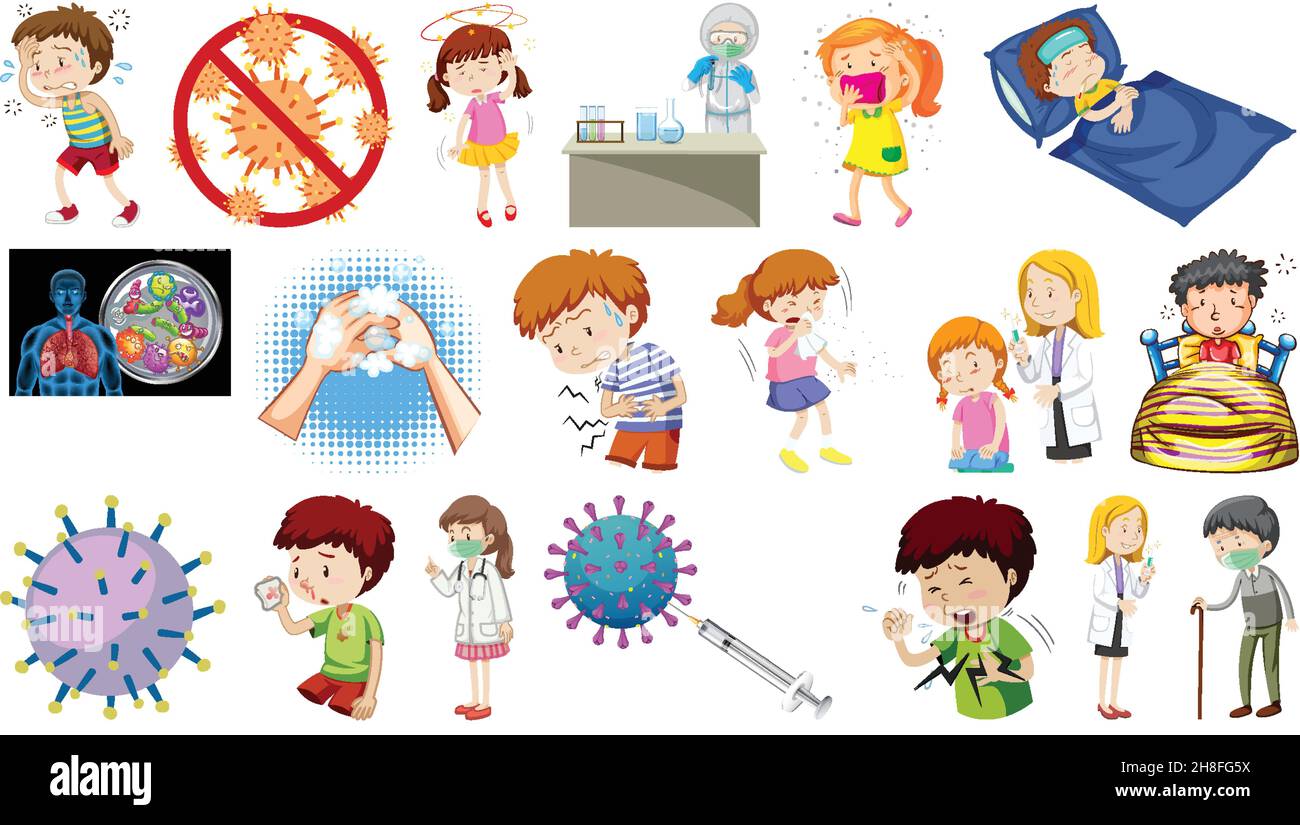 Set of sick people with different syptoms illustration Stock Vector ...
