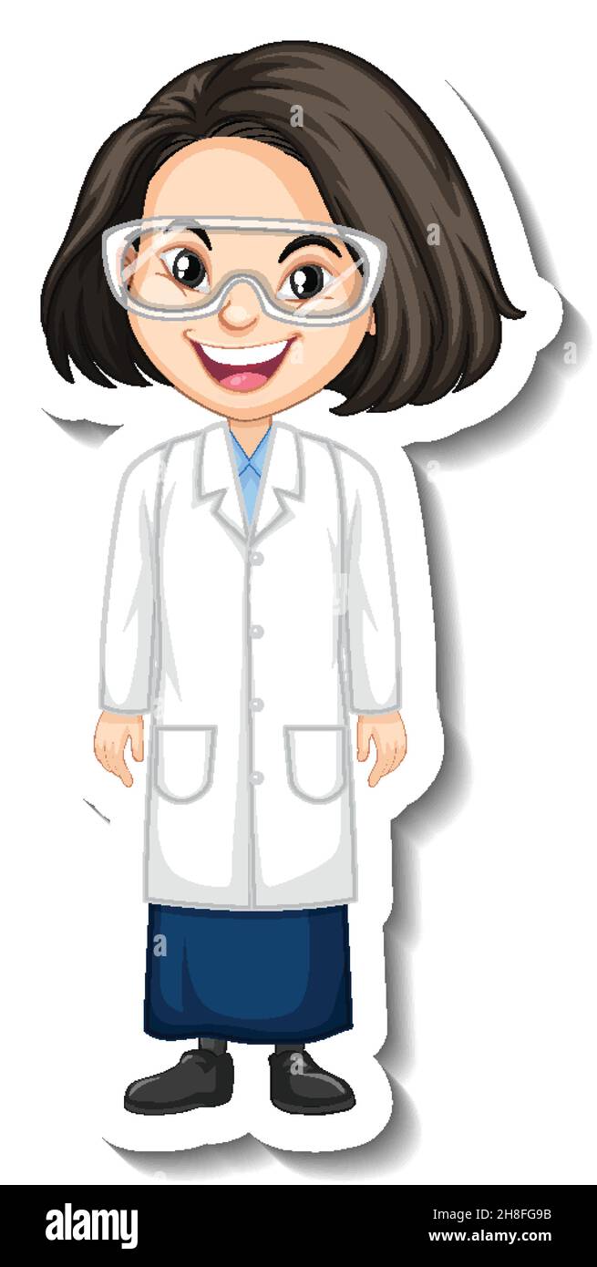 Scientist girl cartoon character sticker illustration Stock Vector ...
