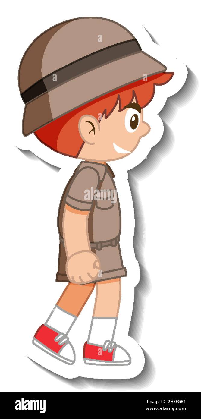 Little boy scout cartoon character sticker illustration Stock Vector ...