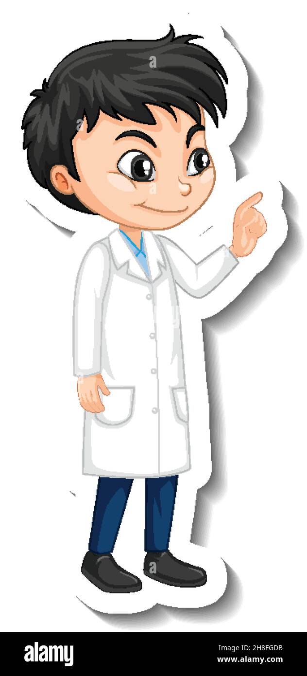 Scientist boy cartoon character sticker illustration Stock Vector Image ...