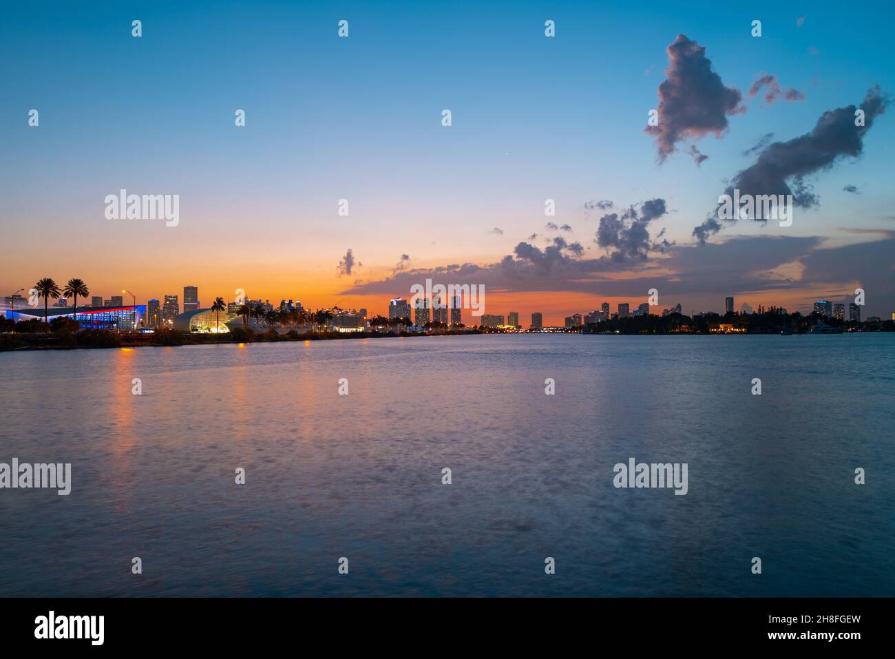 City of Miami Florida, sunset panorama with business and residential ...