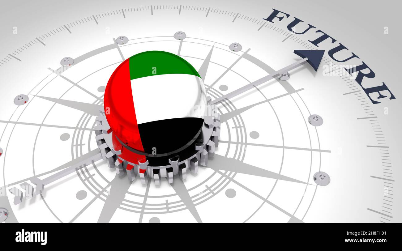 Business concept. Abstract compass points to the future word. Flag of ...