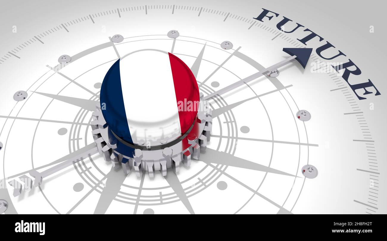 Business concept. Abstract compass points to the future word. Flag of ...