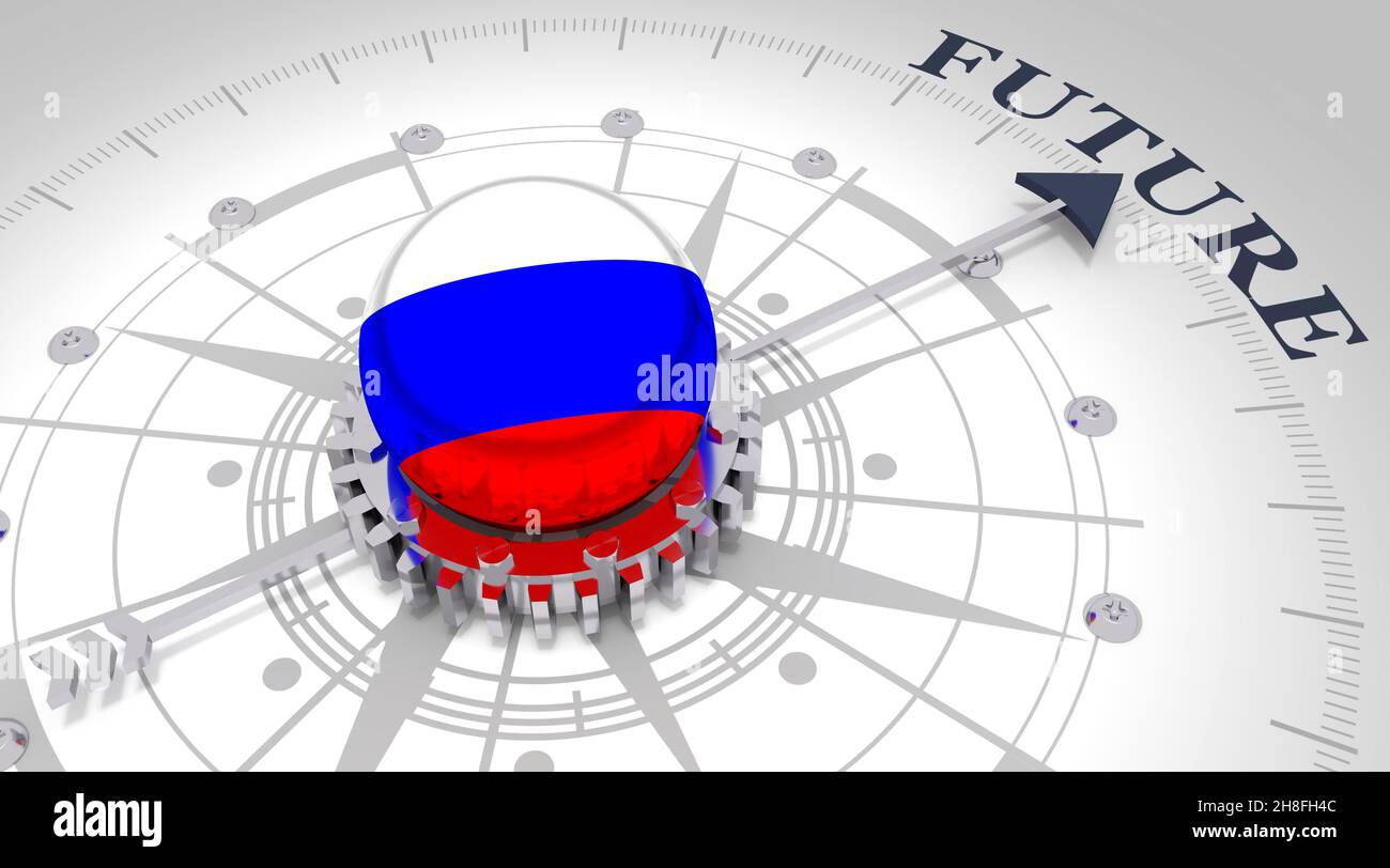 Business concept. Abstract compass points to the future word. Flag of ...