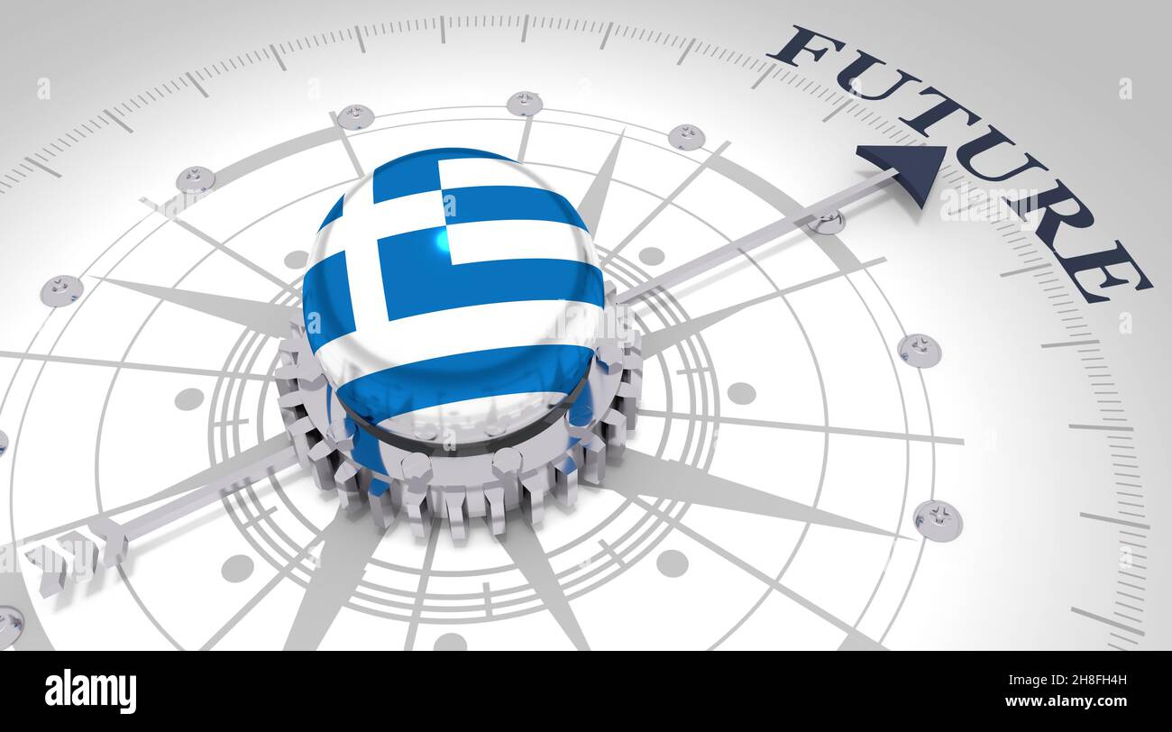 Business concept. Abstract compass points to the future word. Flag of ...