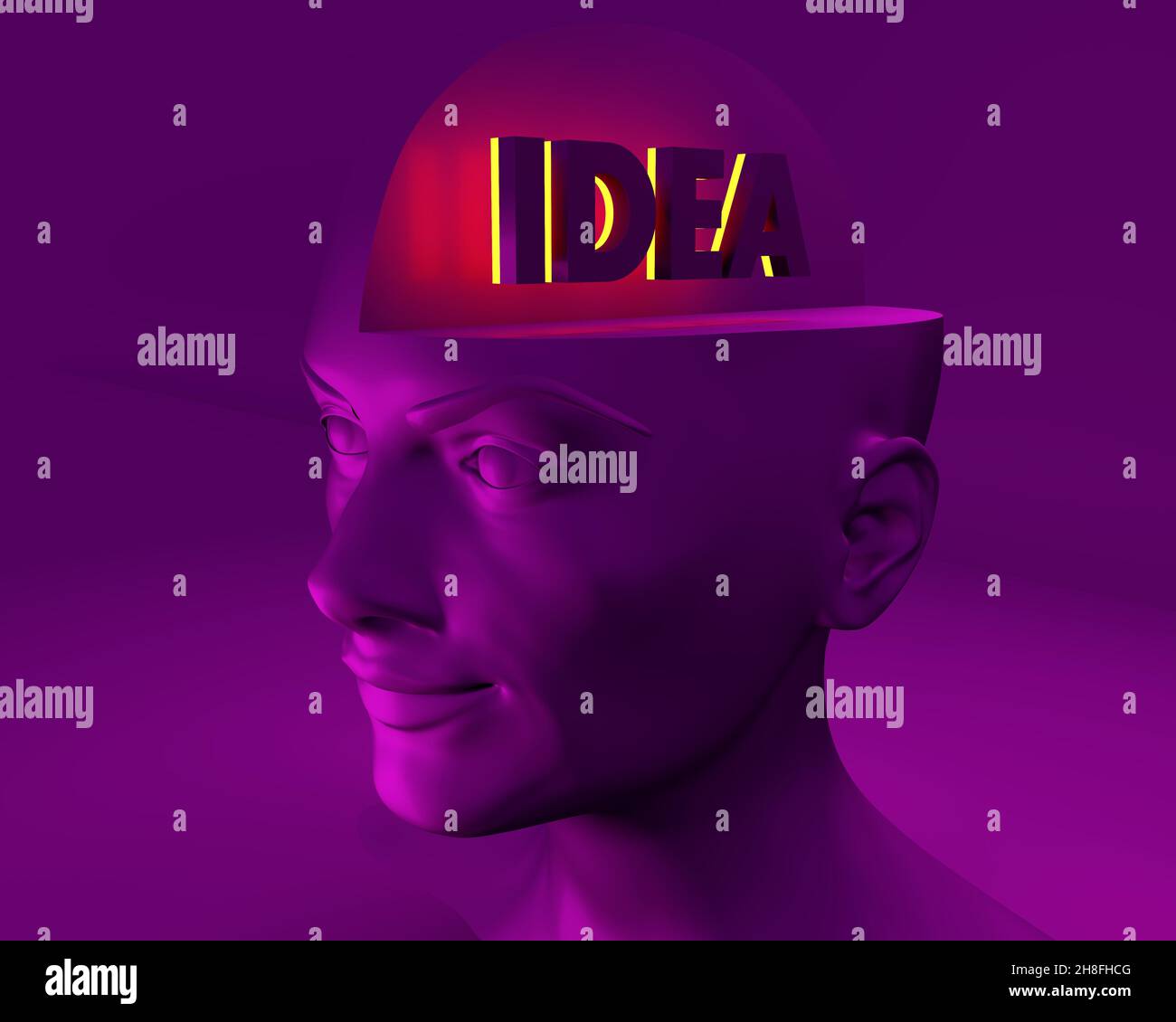 Open minded woman with idea word in head. 3D rendering Stock Photo - Alamy
