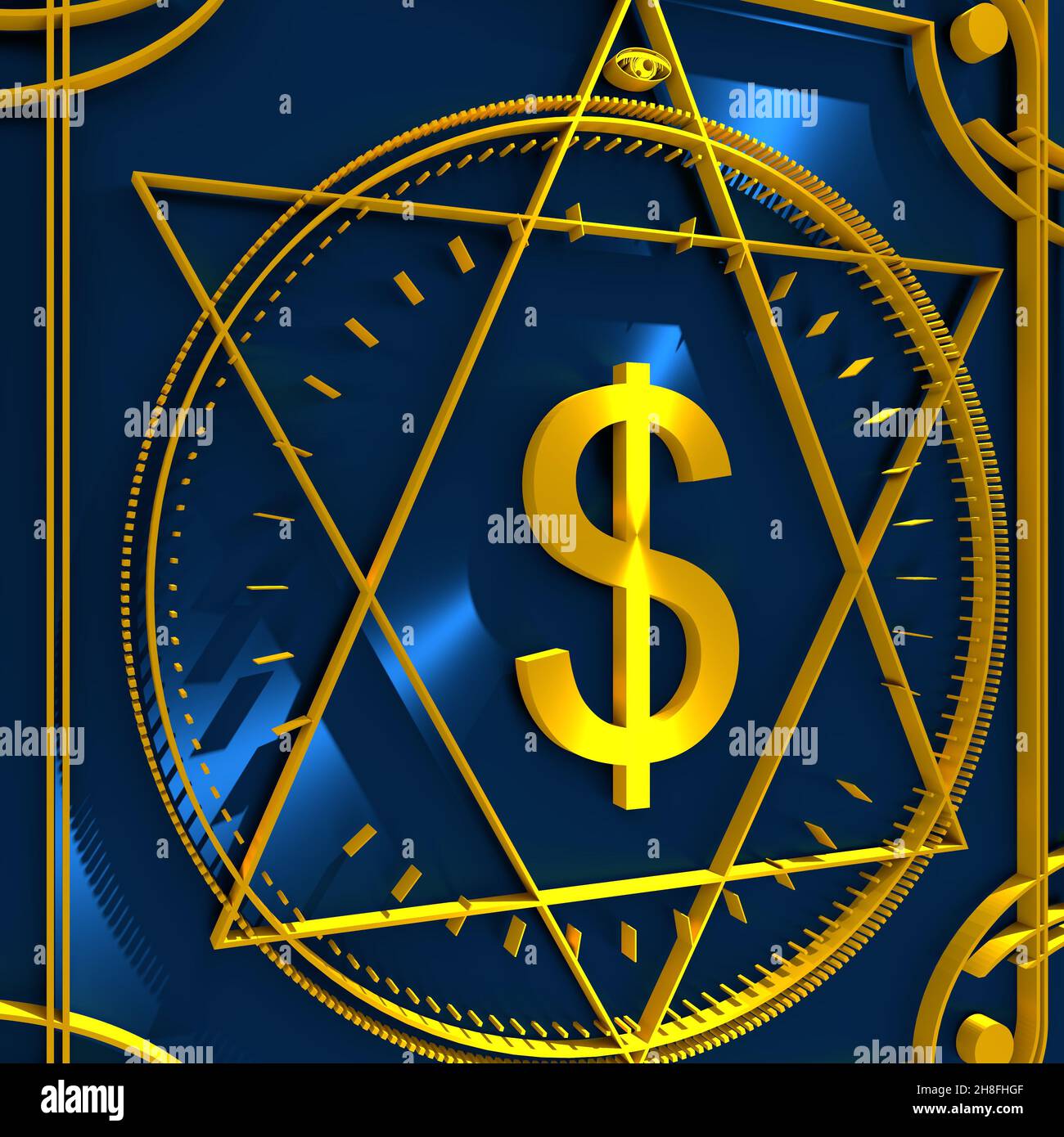 Mystical geometry symbol. Linear alchemy, occult, philosophical sign with dollar currency simbol ...