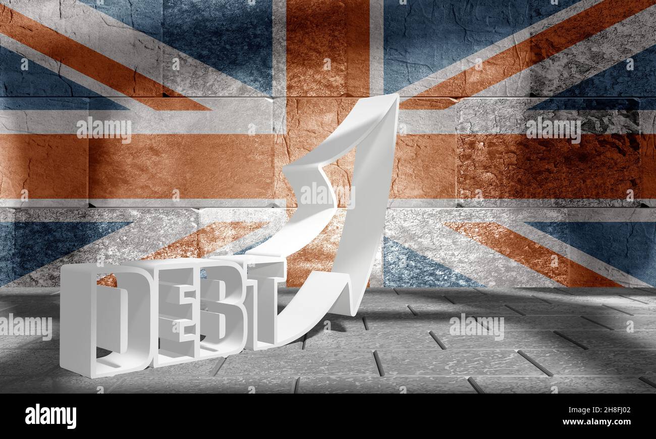 National debt concept illustration. National flag of United Kingdom. 3D ...