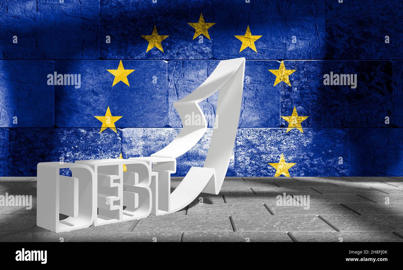 National debt concept illustration. Flag of European Union. 3D ...